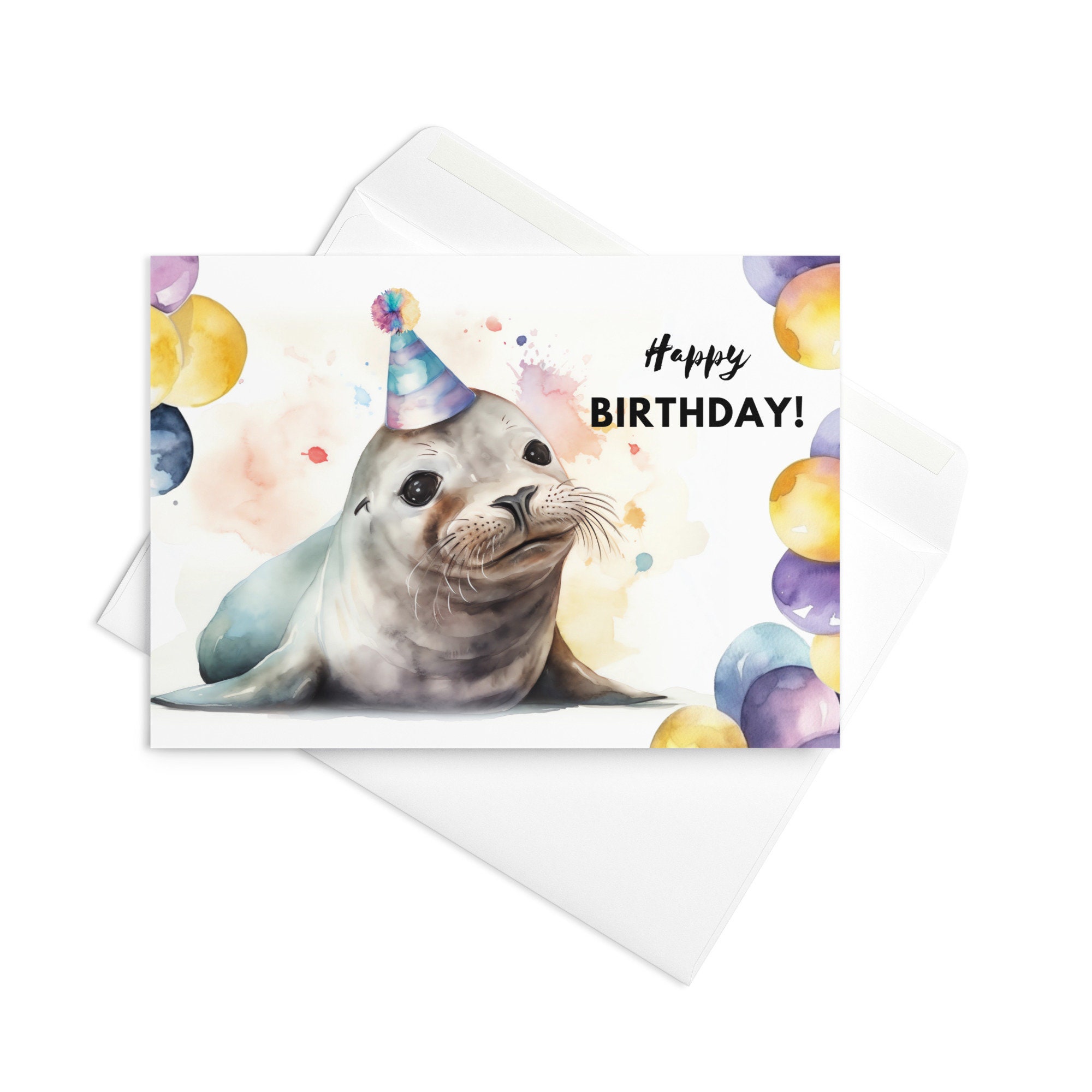 Seal Birthday Card Party Hat Happy Birthday Grey Seal Gift - Etsy