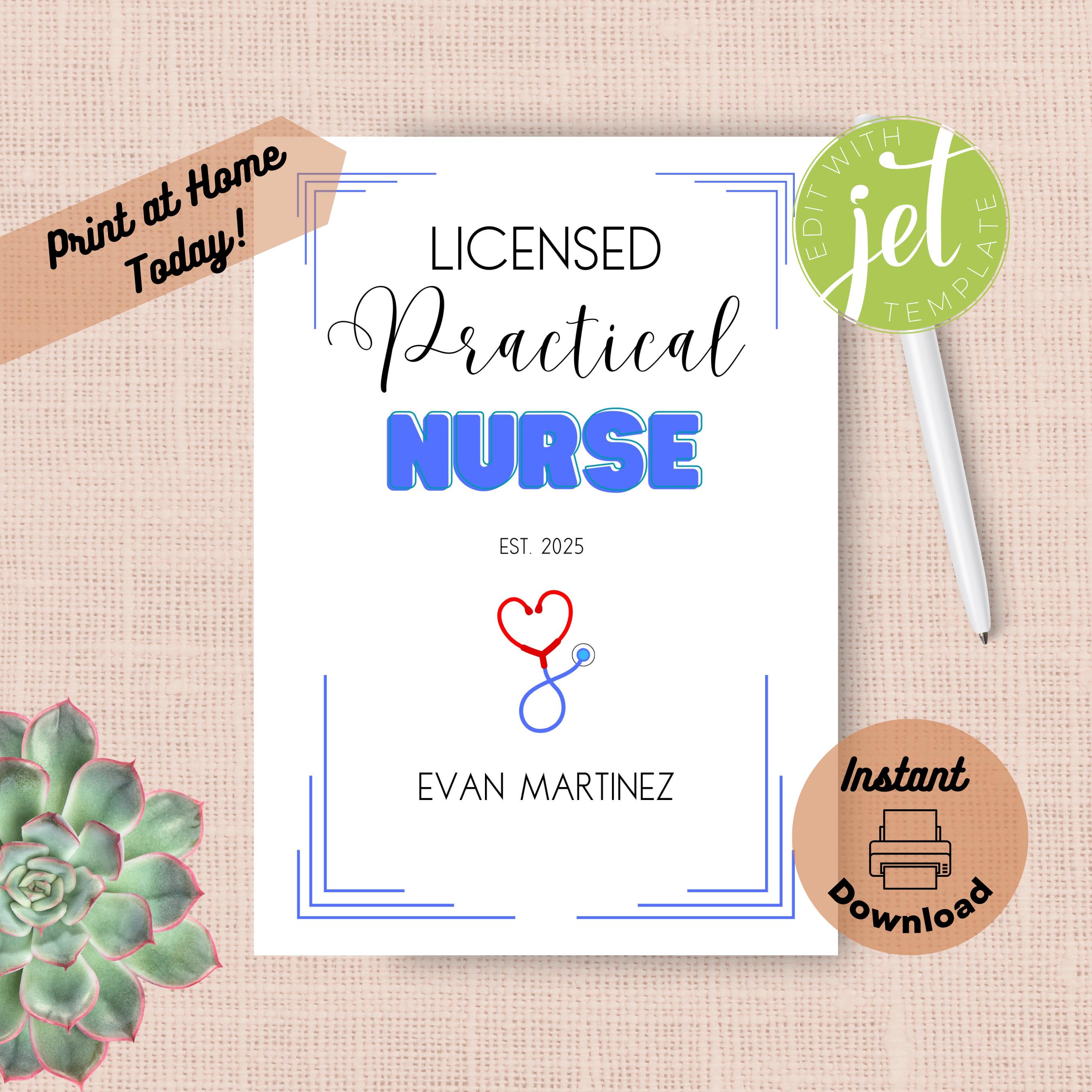 Printable Personalized LPN Graduation Card, Print at Home Editable ...
