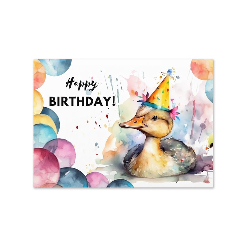 Cute Duck Birthday Card With Party Hat, Happy Birthday, Duck Gift, Cute ...