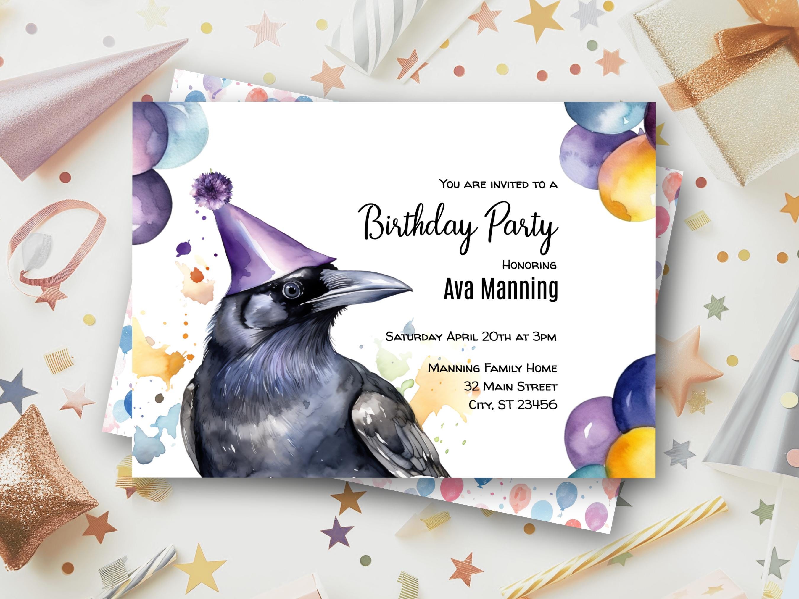 Raven Birthday Party Invitation Digital Editable Template, Print at ...