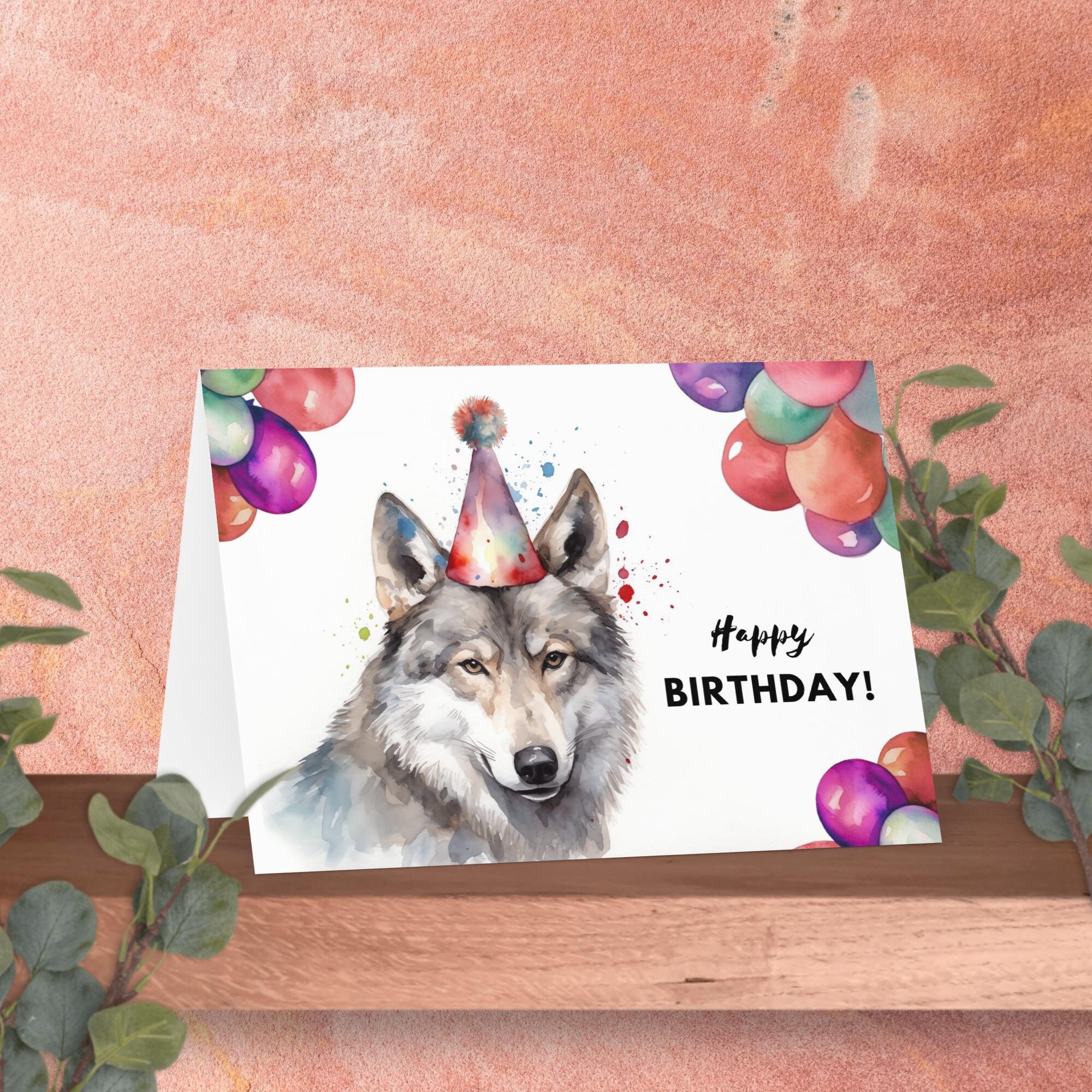 Printable Wolf Birthday Card, Instant Digital Download Print at Home ...