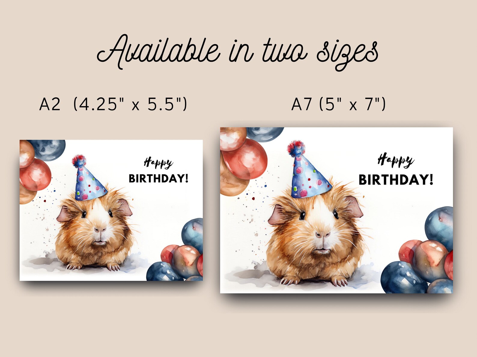 Guinea Pig Birthday Card, Happy Birthday Party Hat and Balloons, Guinea ...