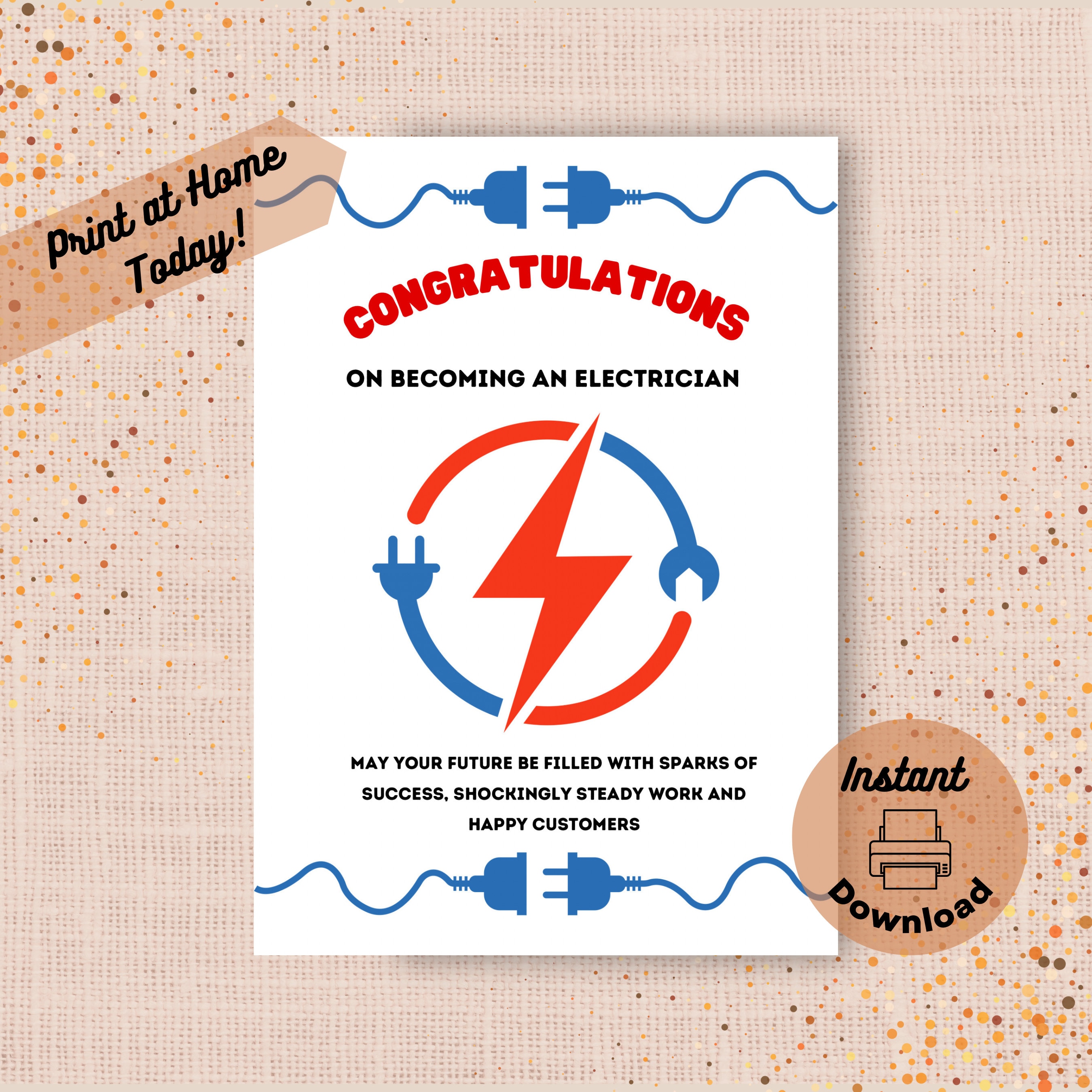 Printable Electrician Graduation Card, Instant Download, Print at Home ...