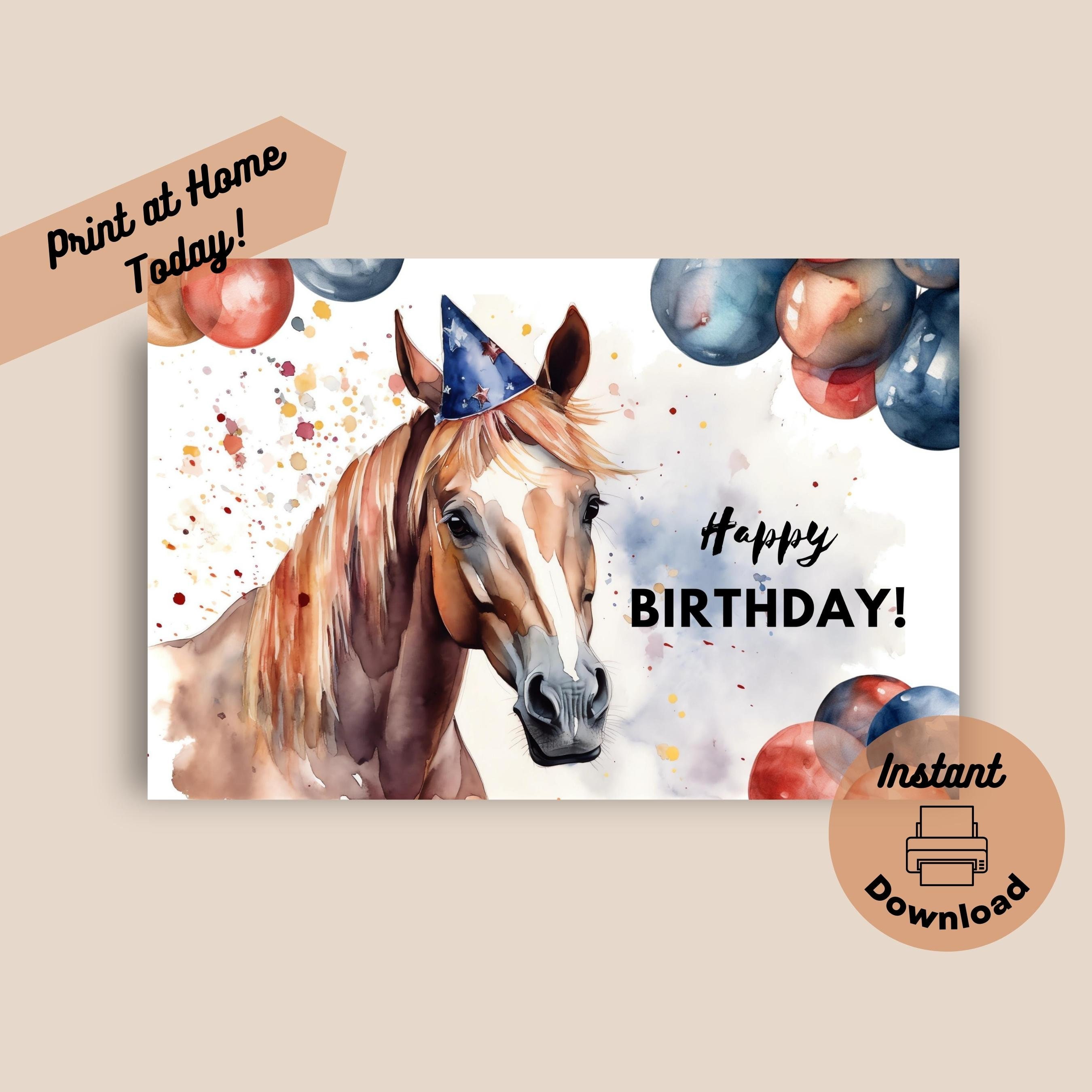 Printable Horse Birthday Card, Instant Download, Print at Home Card ...