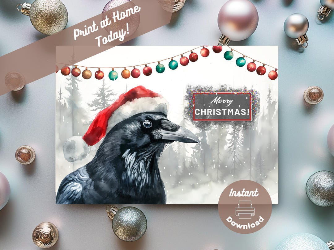 Printable Raven Christmas Card, Instant Digital Download Print at Home ...