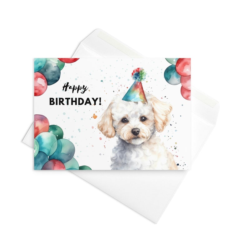 Bichon Frise Birthday Card, Happy Birthday Party Hat and Balloons ...