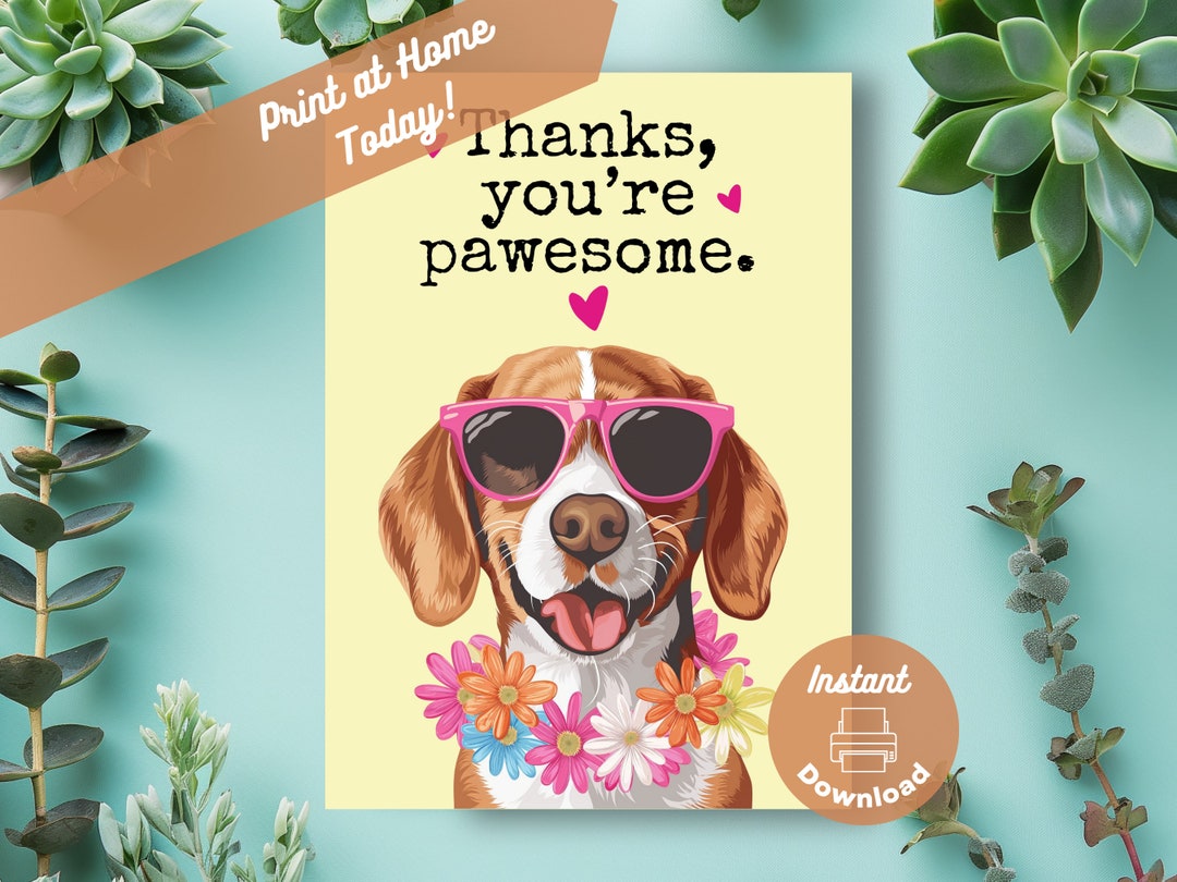 Printable Beagle Funny Thank You Card, Instant Download Print at Home ...