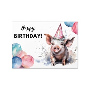 Cute Pig Birthday Card With Party Hat Happy Birthday Pig - Etsy