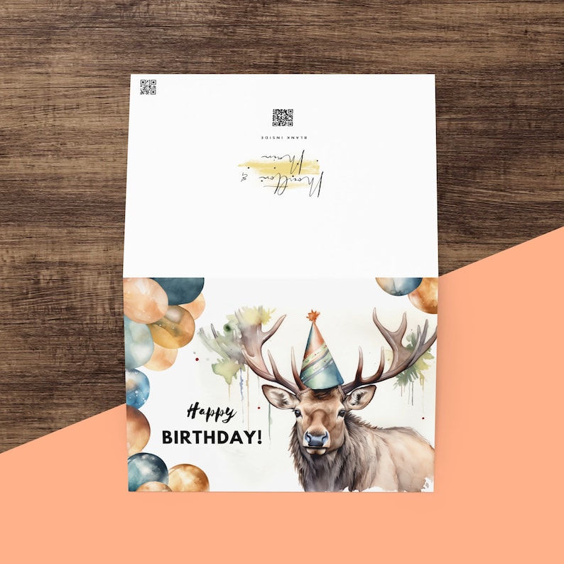 Elk Birthday Card With Party Hat, Happy Birthday, Deer Gift, Cute ...