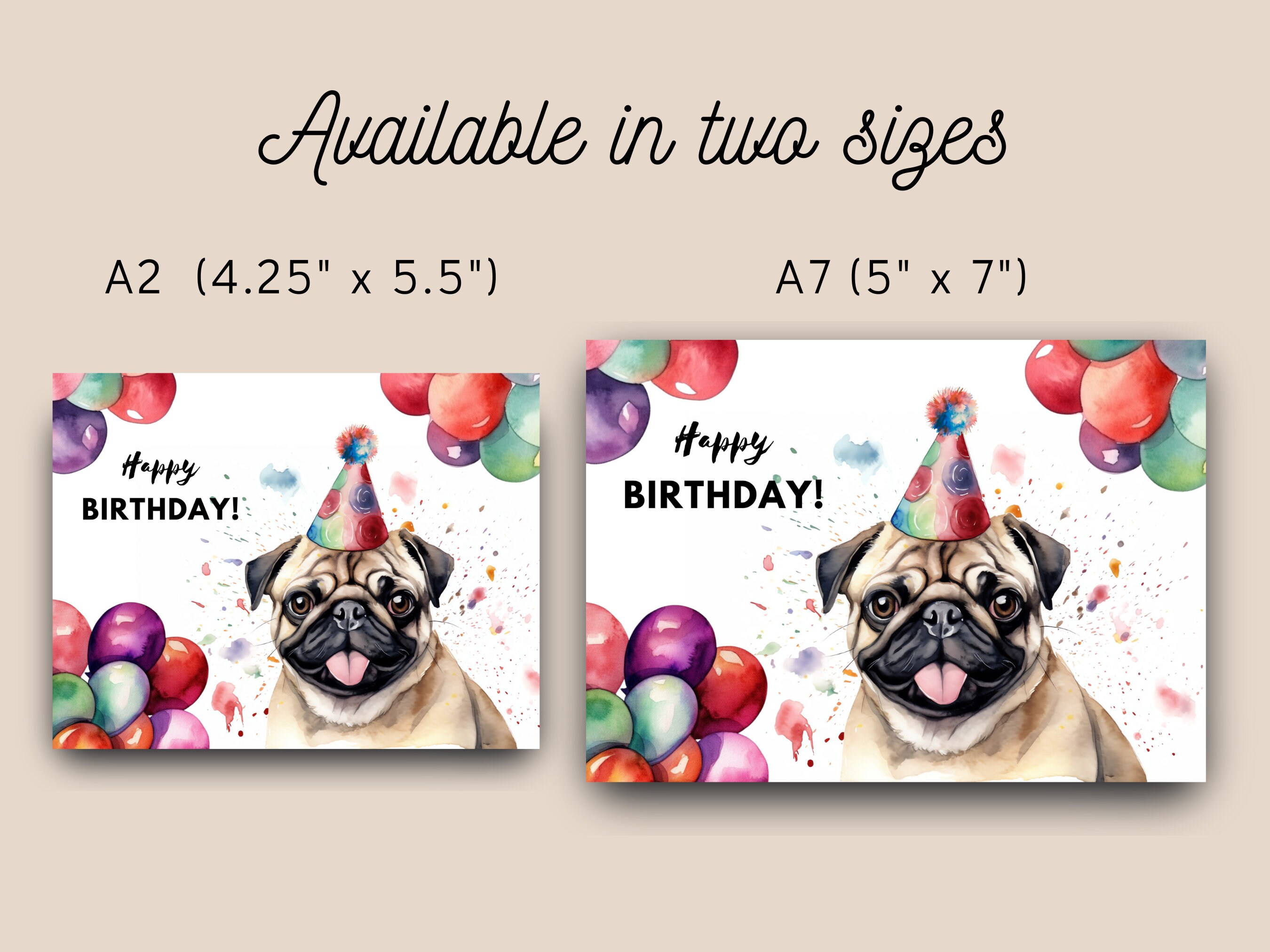 Pug Birthday Card, Happy Birthday Party Hat and Balloons, From Pet Dog ...