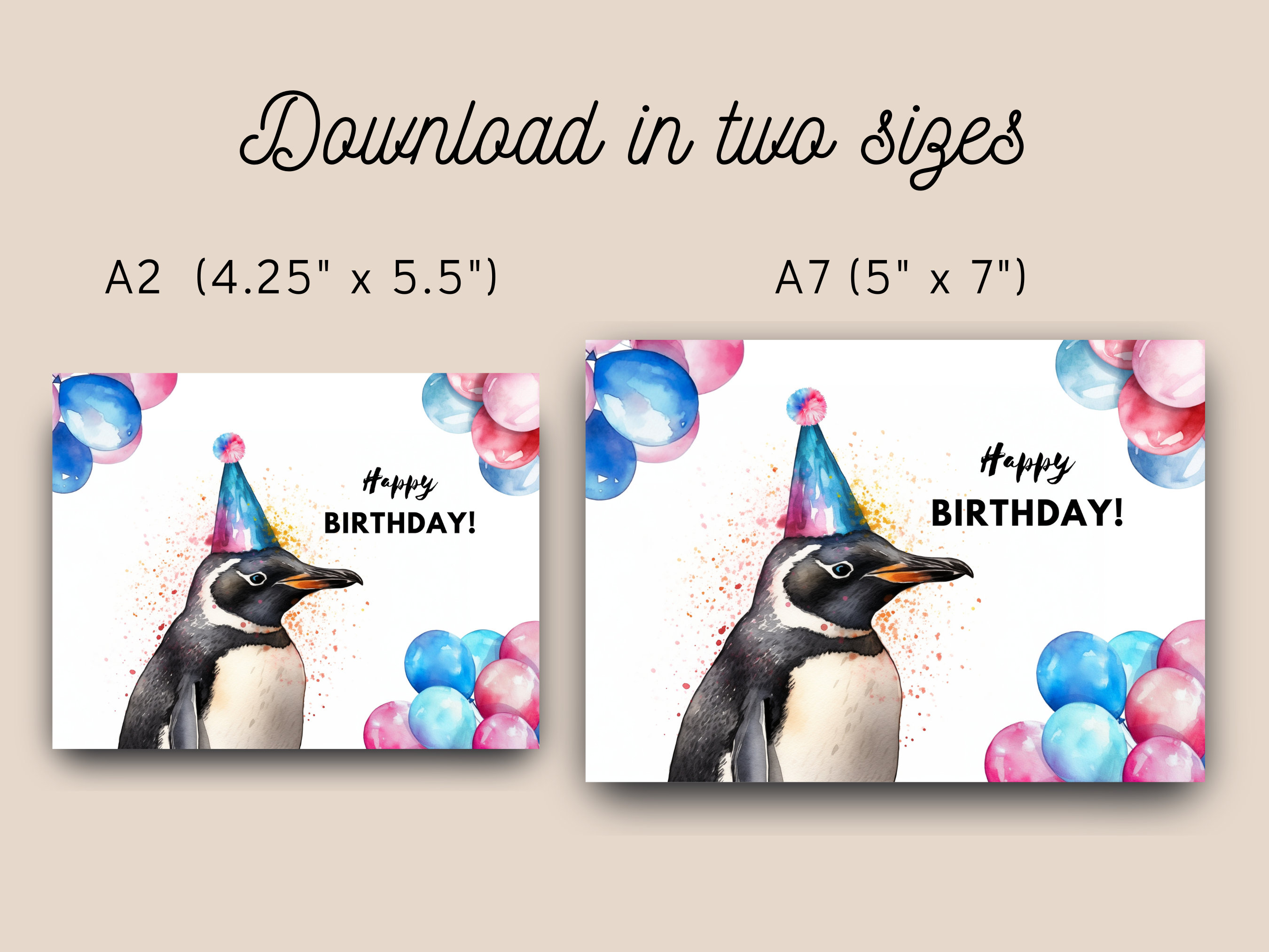 Printable Penguin Birthday Card, Instant Download, Print at Home Card ...
