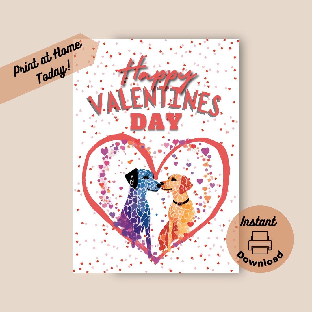 Printable Dog Valentine Card, Instant Download, Print at Home Card ...