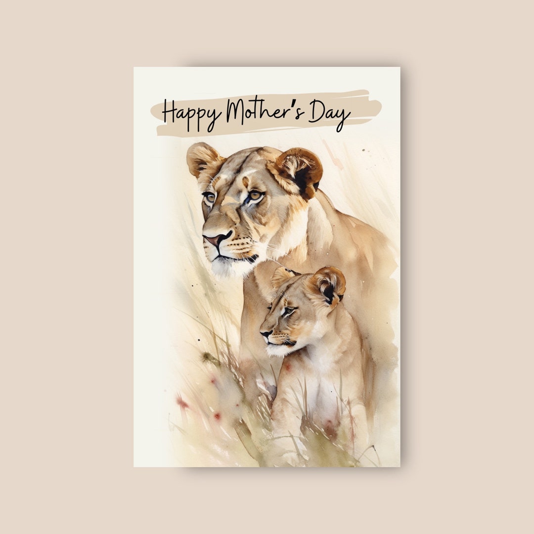 Lioness Mothers Day Card Lion With Cute Cub Card for Her - Etsy