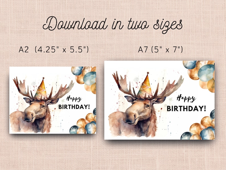 Printable Moose Birthday Card, Instant Download, Print at Home Card ...