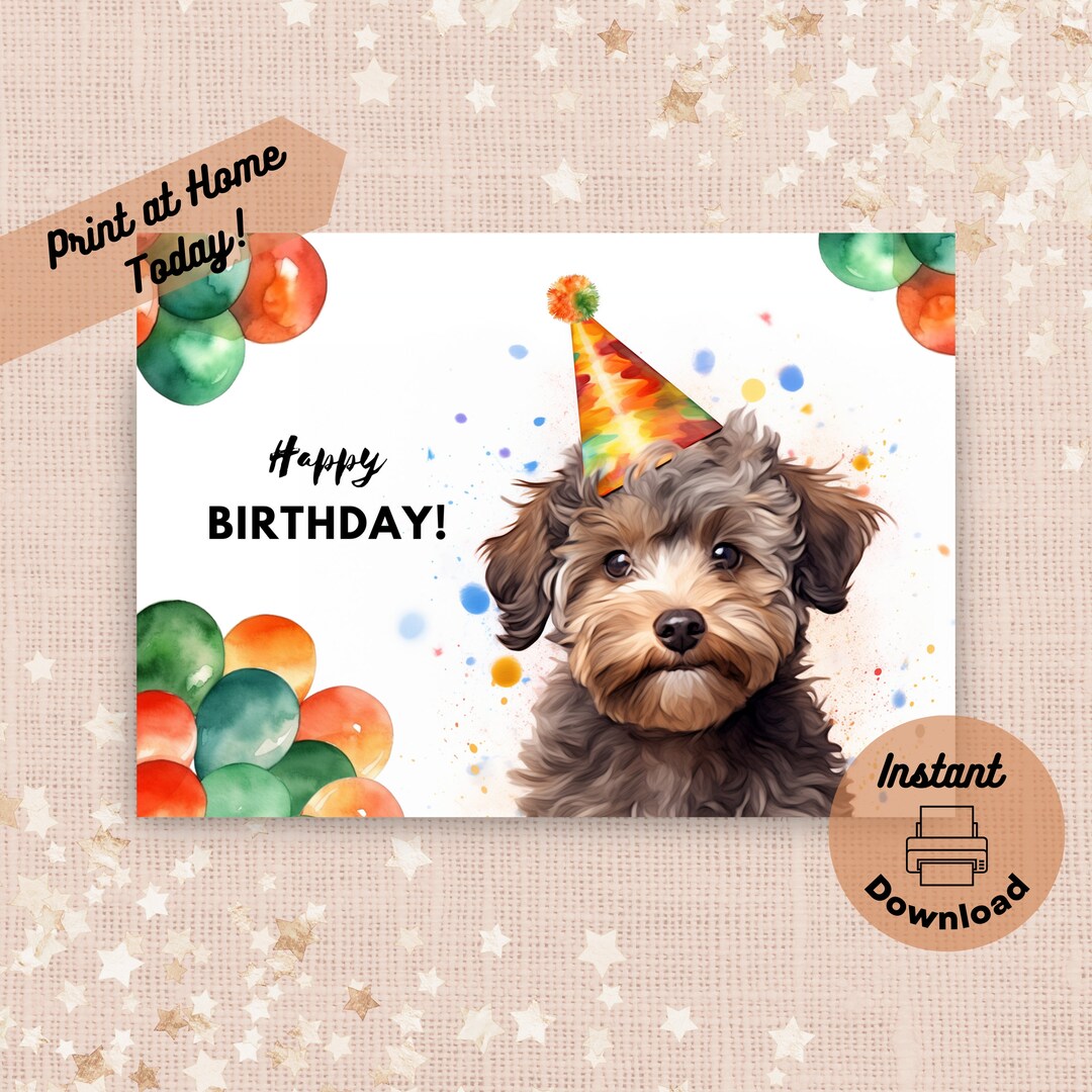 Printable Yorkipoo Birthday Card, Instant Download, Print at Home Card ...