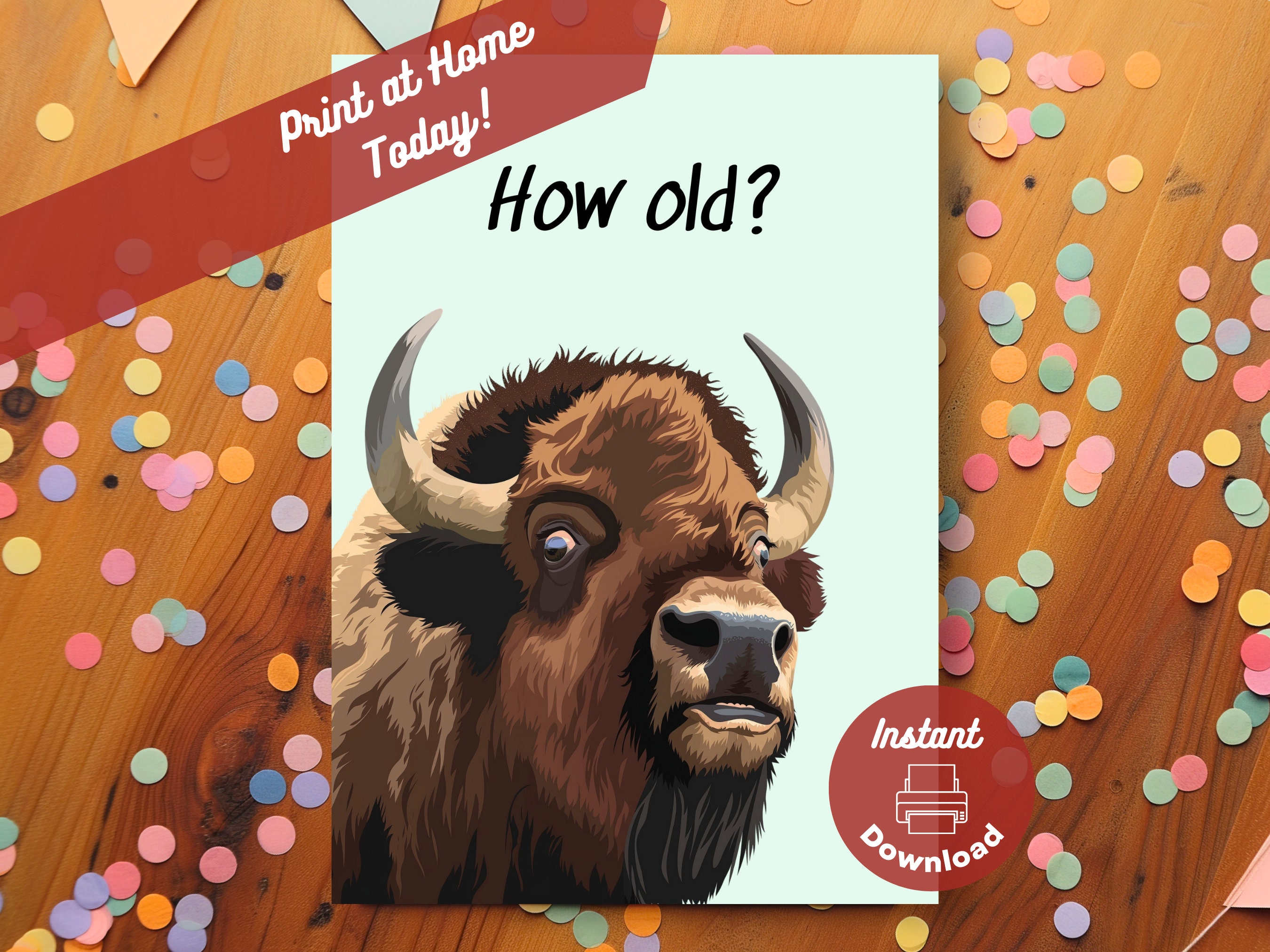Printable Funny Buffalo Birthday Card, American Bison Instant Download ...
