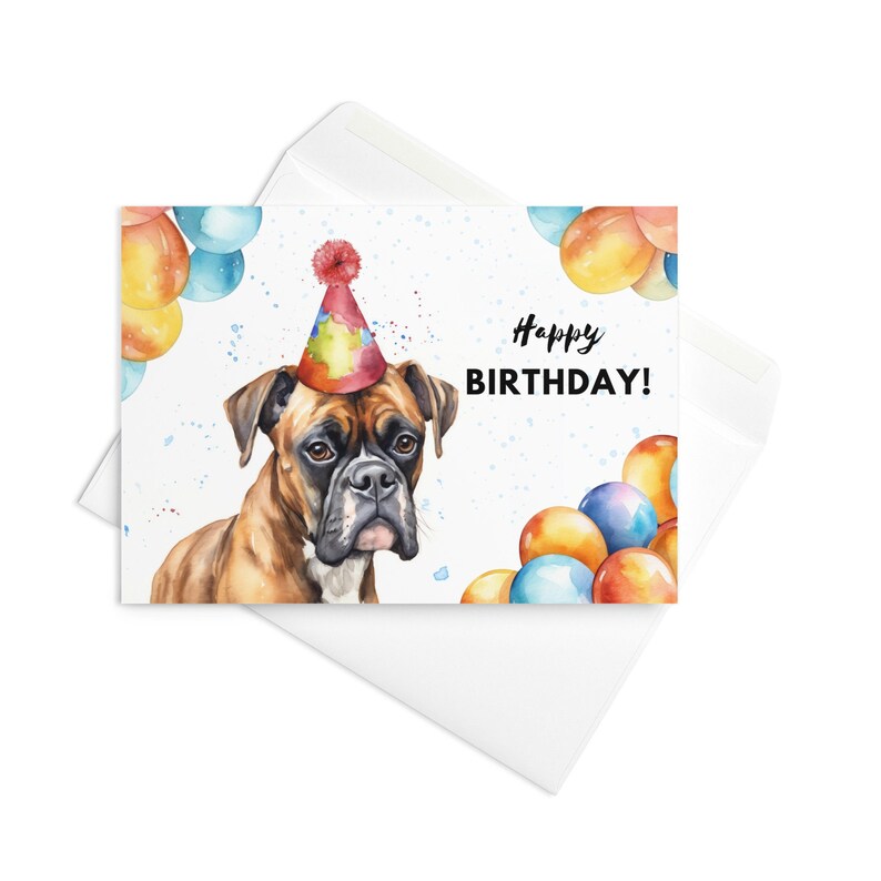 Boxer Birthday Card, Happy Birthday Party Hat and Balloons, Boxer Dog ...