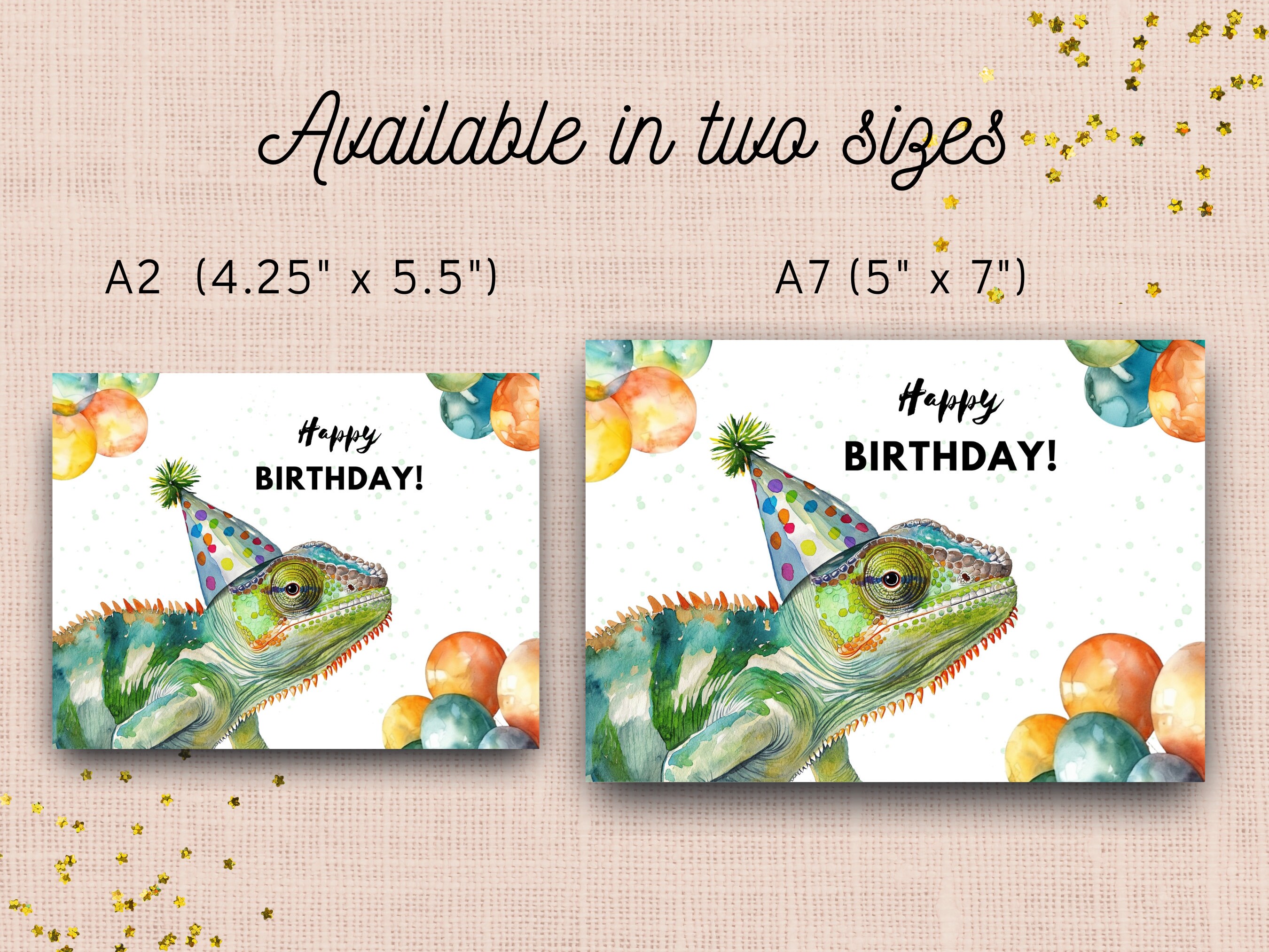 Chameleon Birthday Card, Happy Birthday Party Hat Greeting, Lizard Gift ...