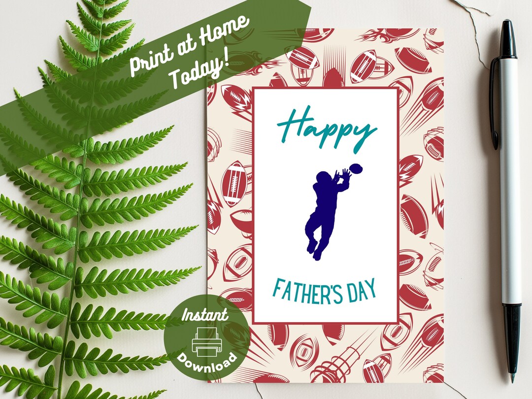 Printable Football Fathers Day Card, Instant Download, Print at Home ...