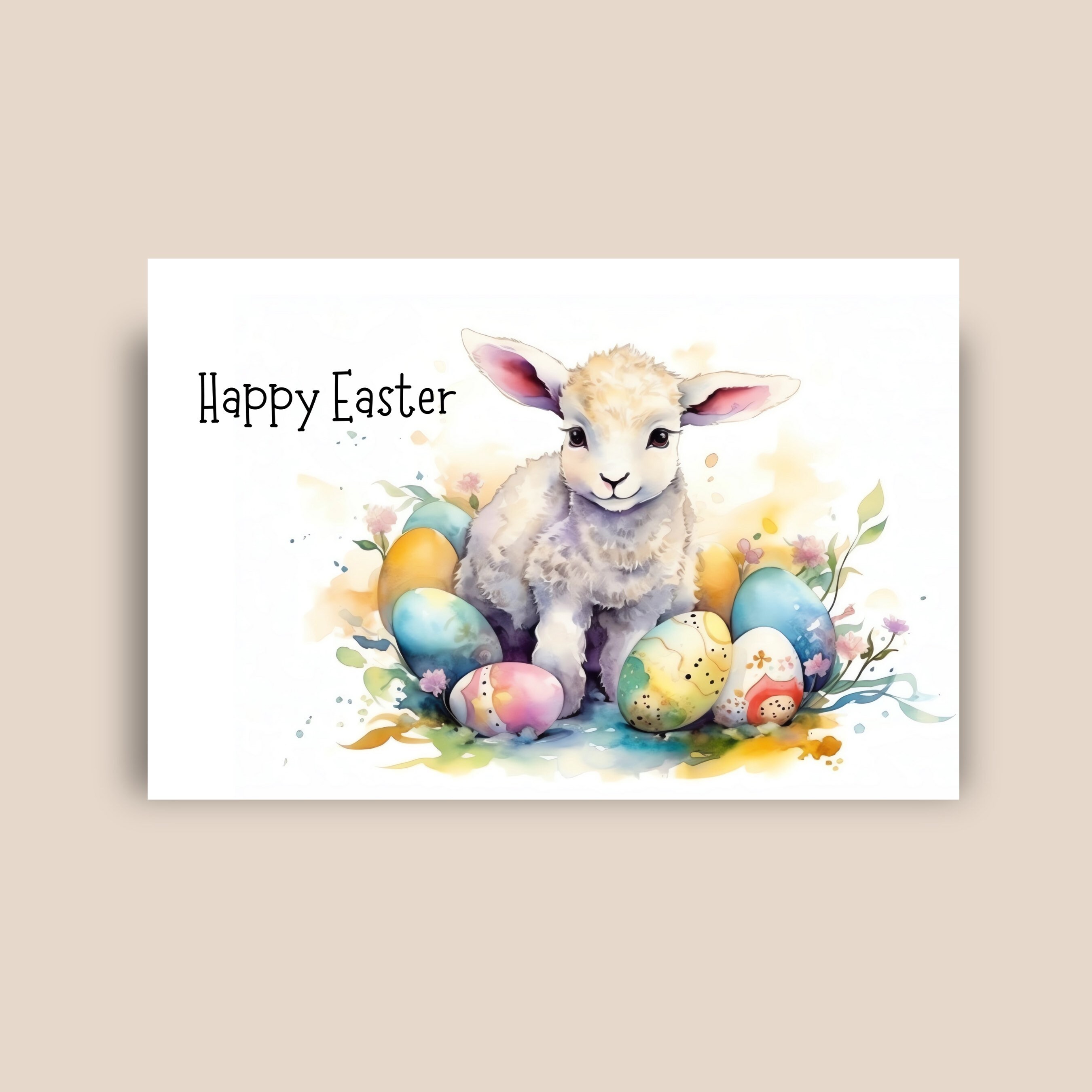 Cute Baby Lamb Sheep Happy Easter Card Easter Eggs - Etsy