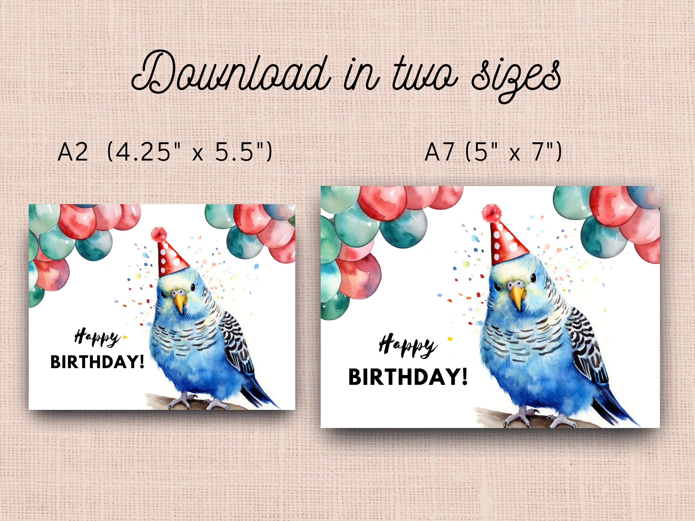 Printable Parakeet Birthday Card, Instant Download, Print at Home Card ...