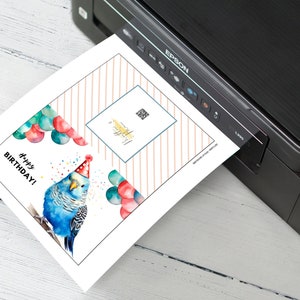 Printable Parakeet Birthday Card, Instant Download, Print at Home Card ...