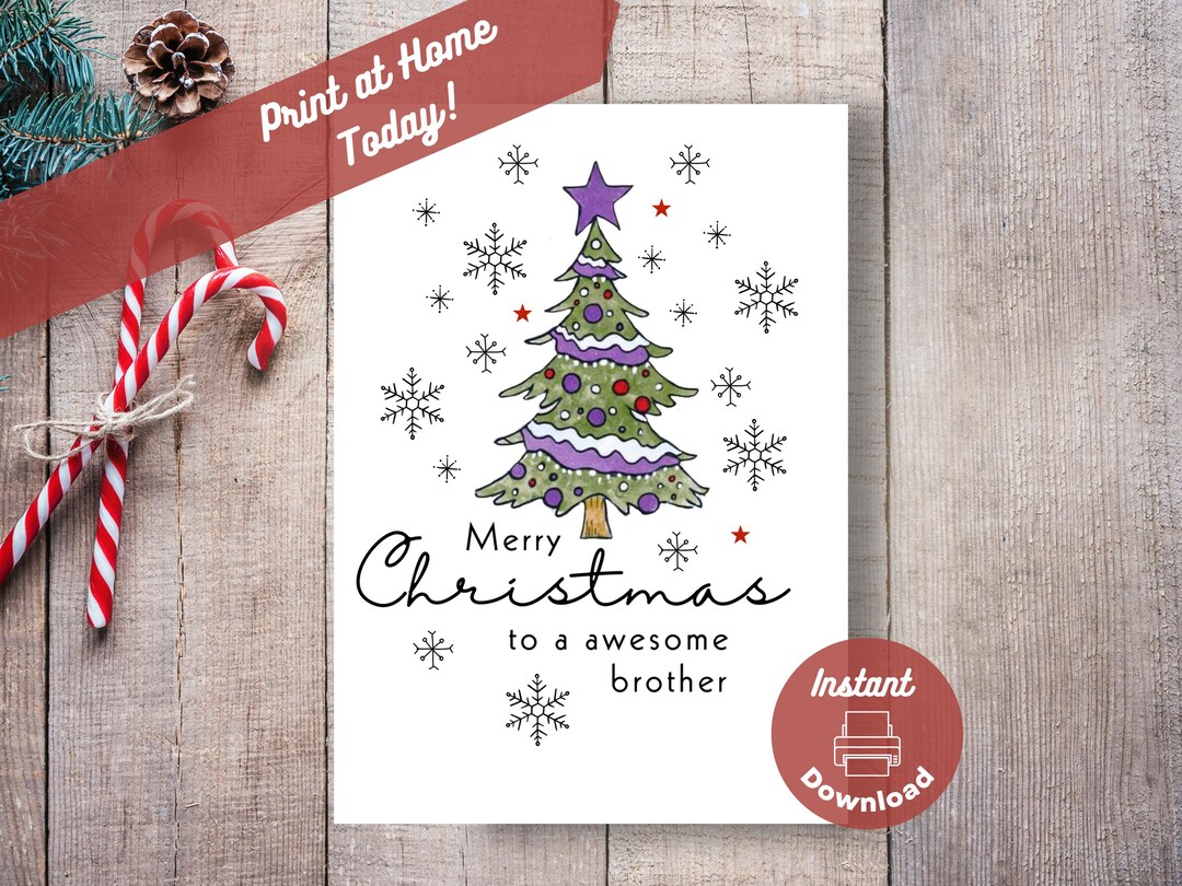 Printable Brother Christmas Card, Instant Digital Download Print at ...