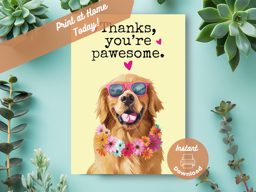 Printable Golden Retriever Funny Thank You Card, Instant Download Print ...