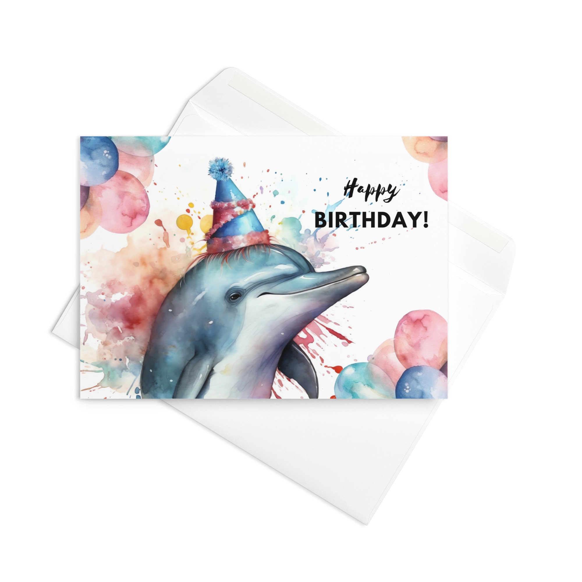 Dolphin Birthday Card, Party Hat, Happy Birthday, Dolphin Gift ...