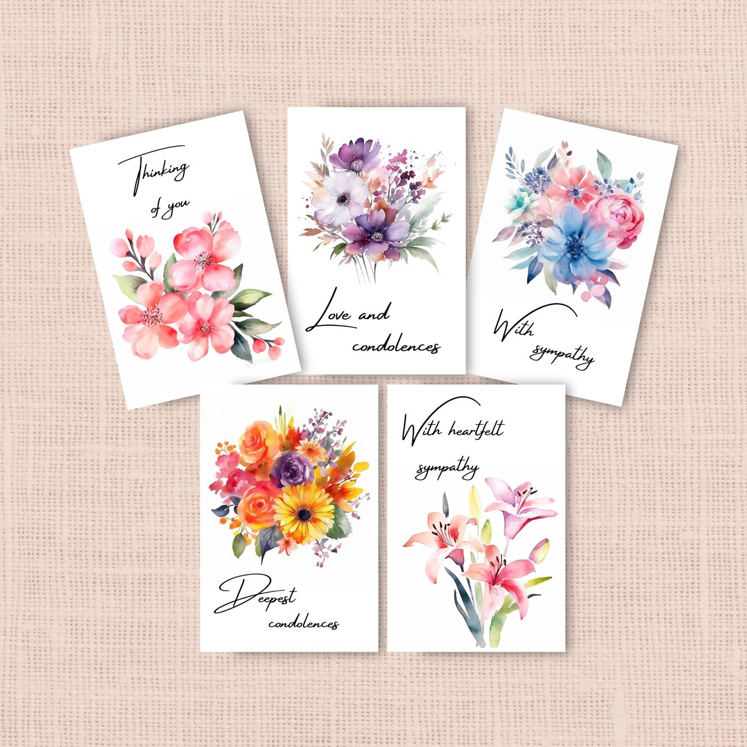 Sympathy Card Set, Watercolor Floral Condolences Card Pack, Grief ...