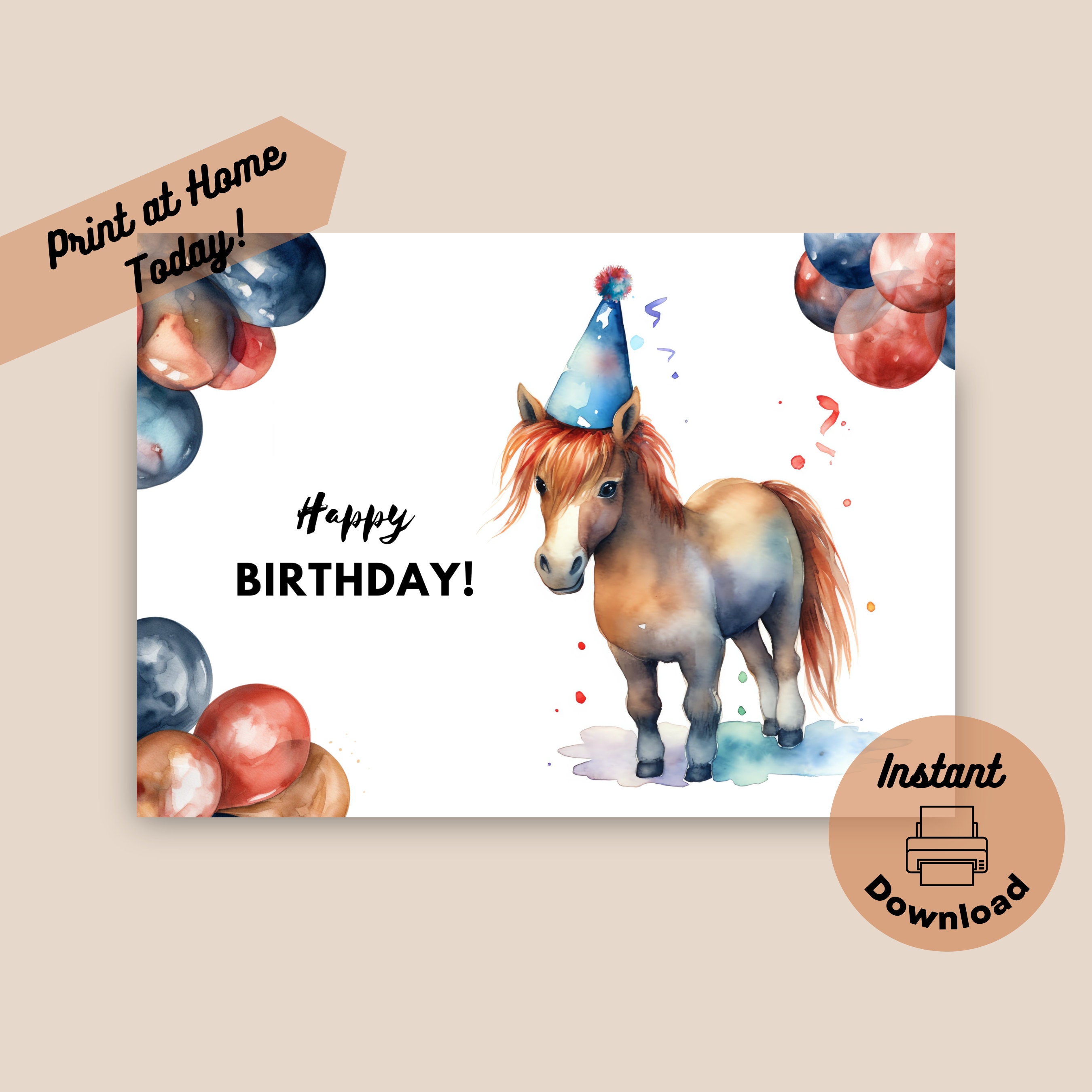 Printable Pony Birthday Card Instant Digital Download Print - Etsy