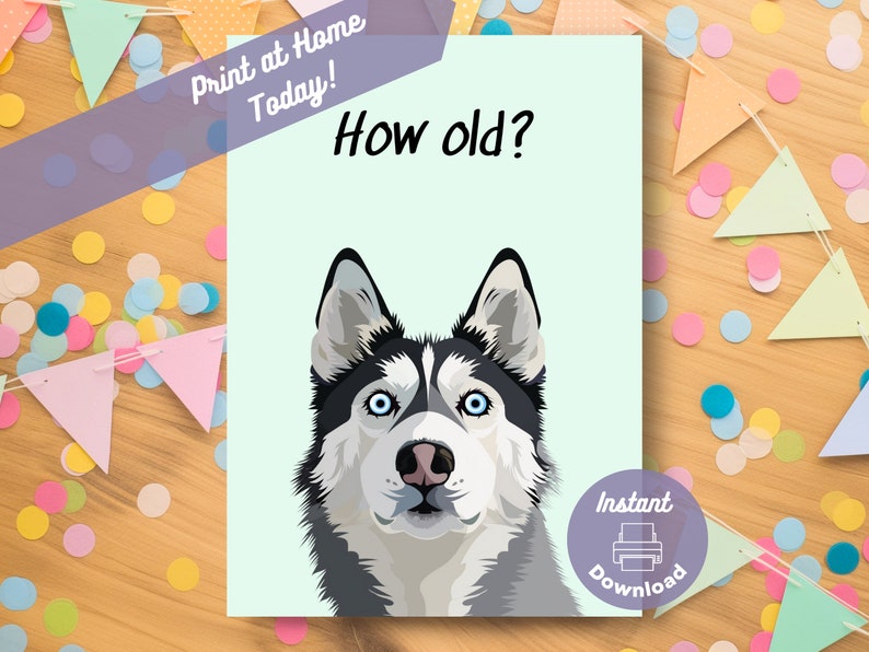 Printable Funny Siberian Husky Birthday Card, Instant Download, Print ...