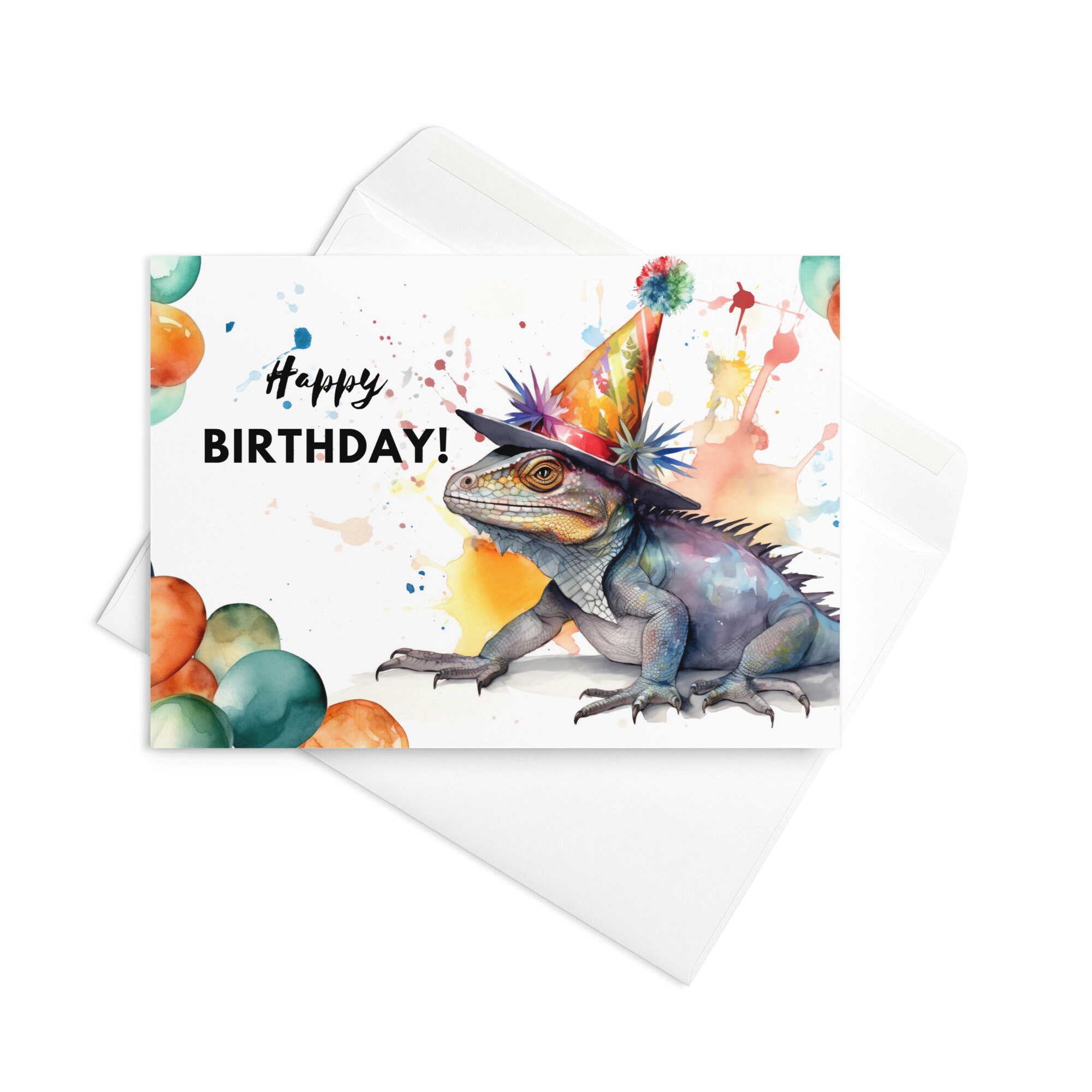 Iguana Birthday Card With Party Hat, Happy Birthday, Colorful Lizard ...