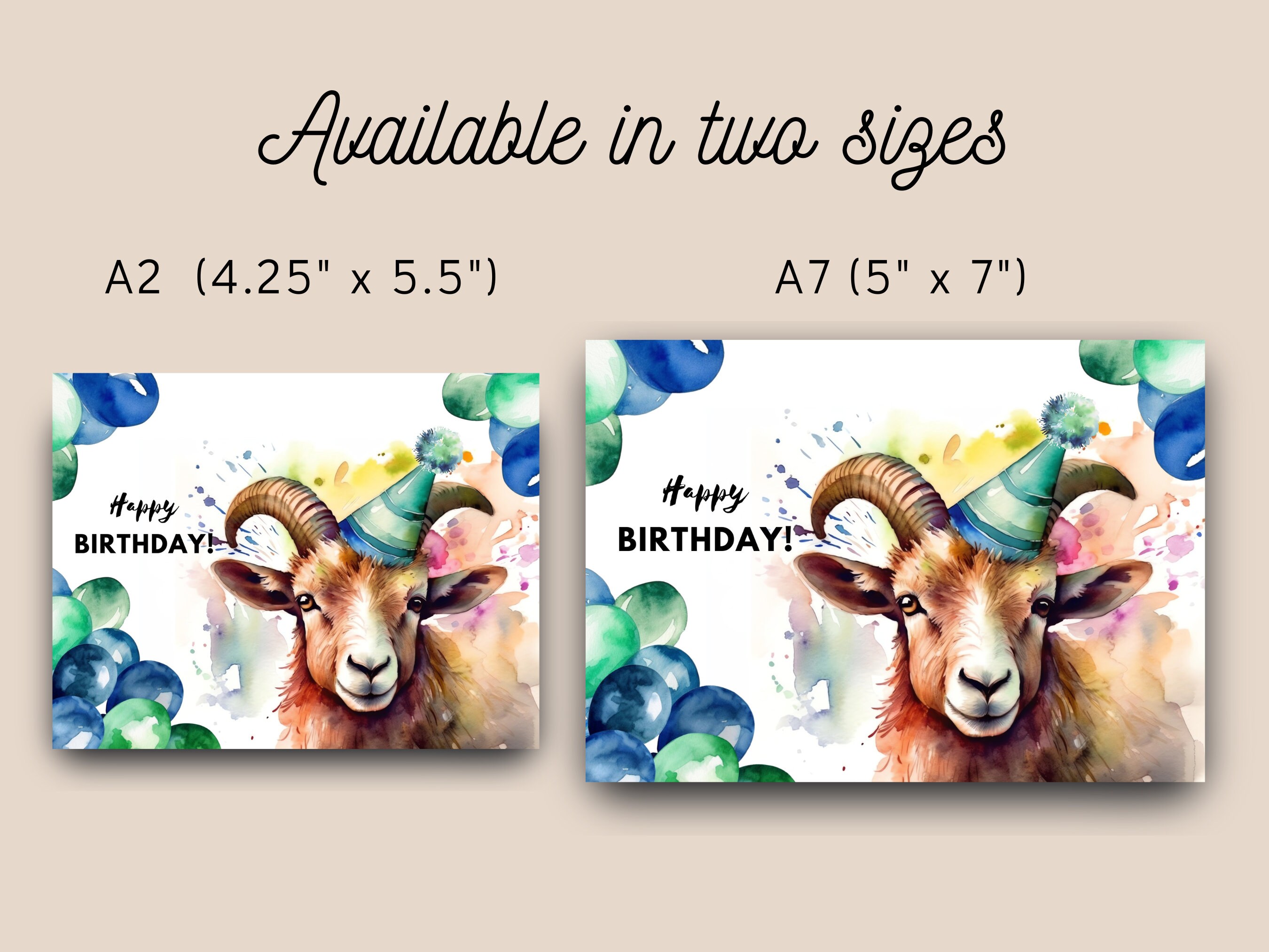 Ram Birthday Card Wearing Party Hat and Balloons Farm - Etsy