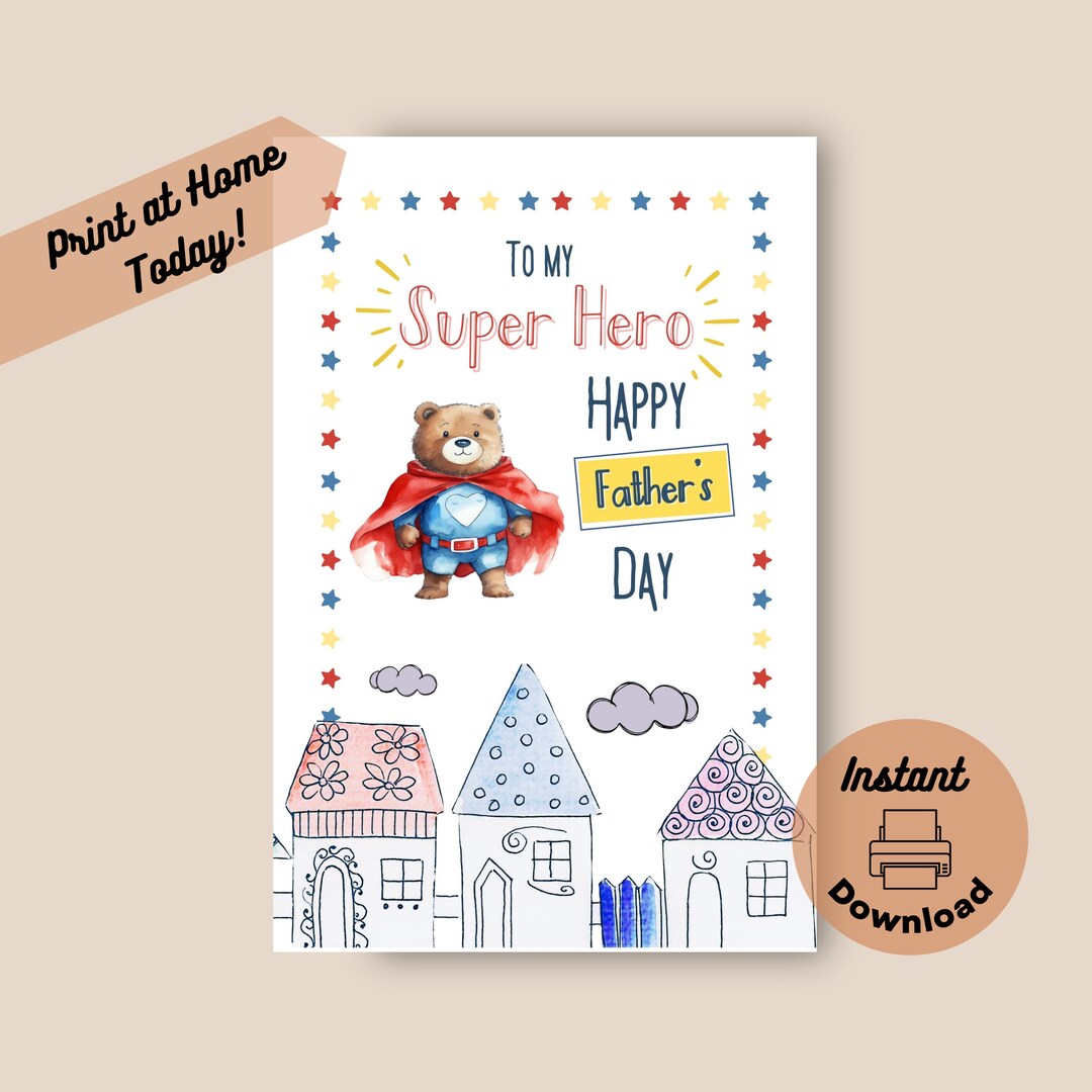 Printable Superhero Father's Day Card, Instant Download, Print at Home ...