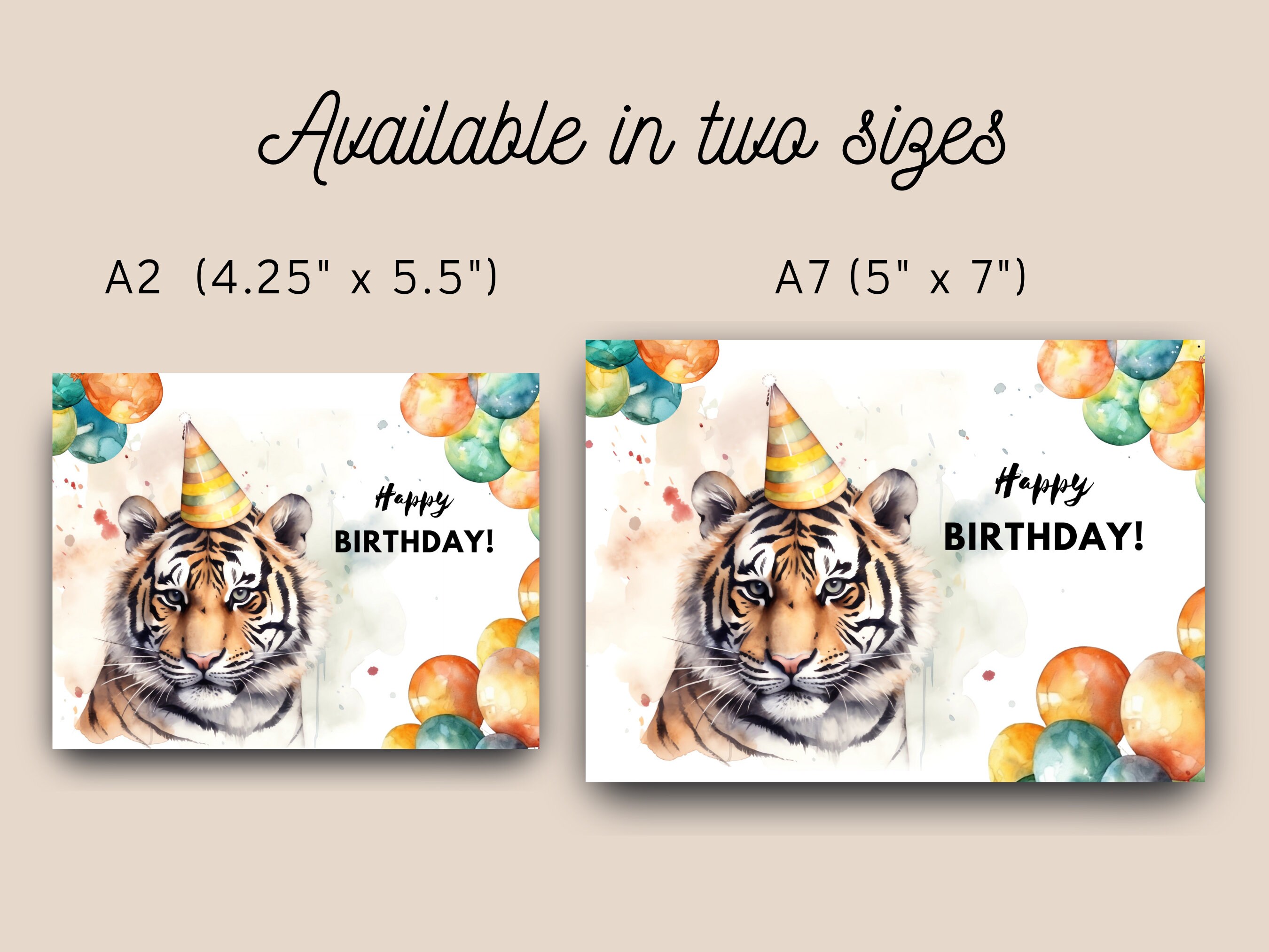 Tiger Birthday Card With Party Hat, Happy Birthday, Big Cat Gift, Zoo ...