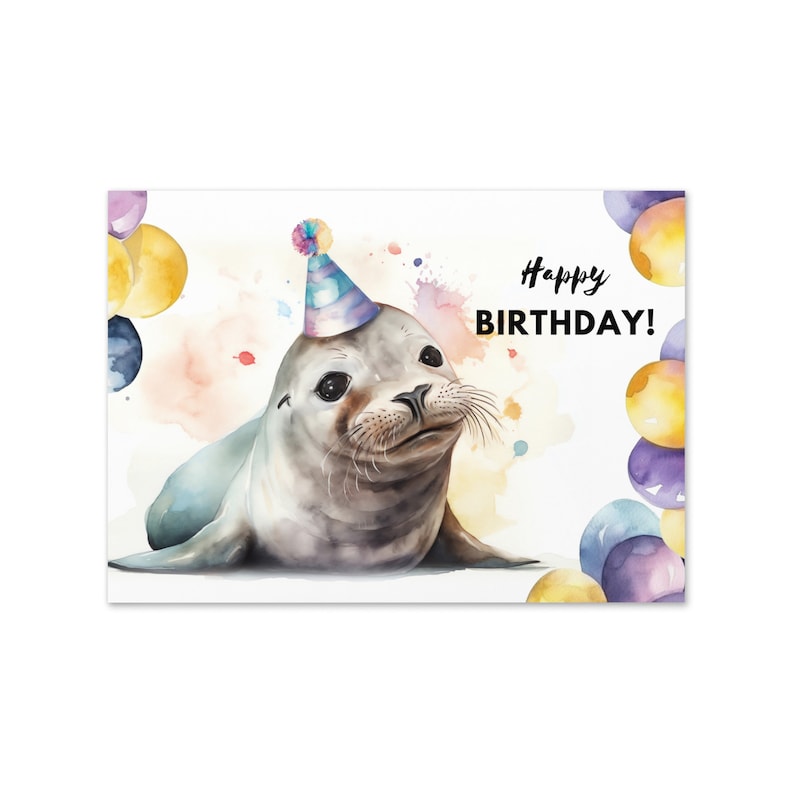 Seal Birthday Card Party Hat Happy Birthday Grey Seal Gift - Etsy