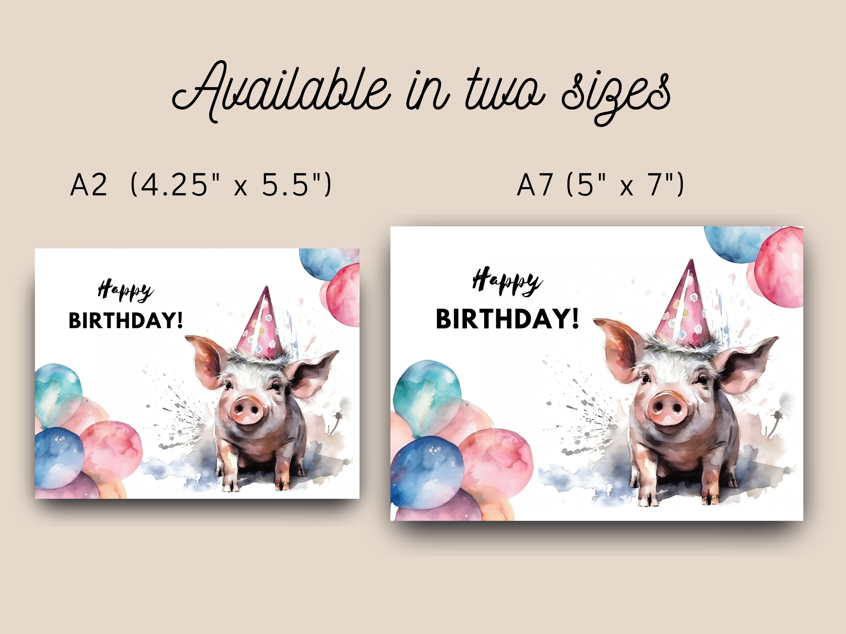 Cute Pig Birthday Card With Party Hat, Happy Birthday, Pig Gift, Cute ...