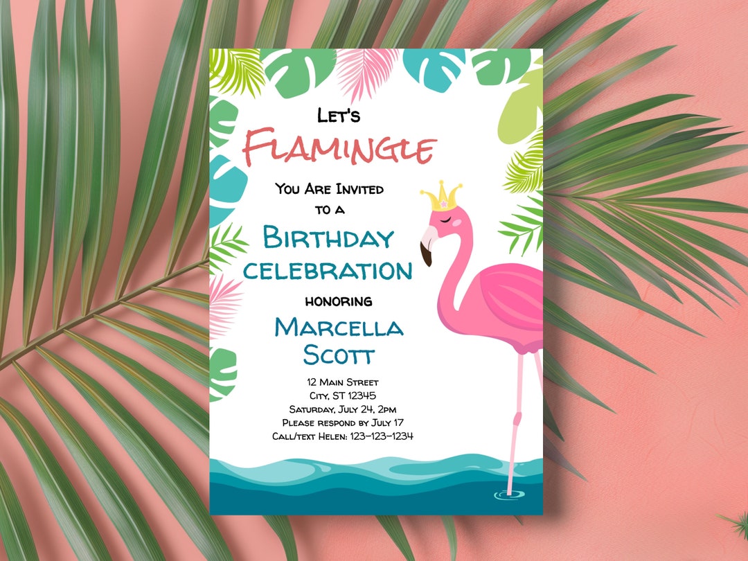 Flamingo Birthday Party Invitation Digital Editable Template, Print at ...