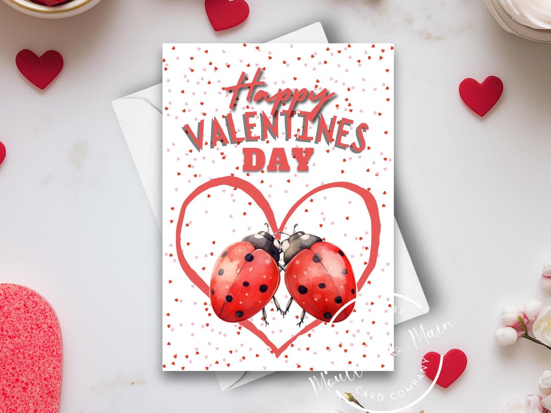 Love Bug Valentine's Day Card, Happy Valentine's Day, Lady Bugs in Love ...