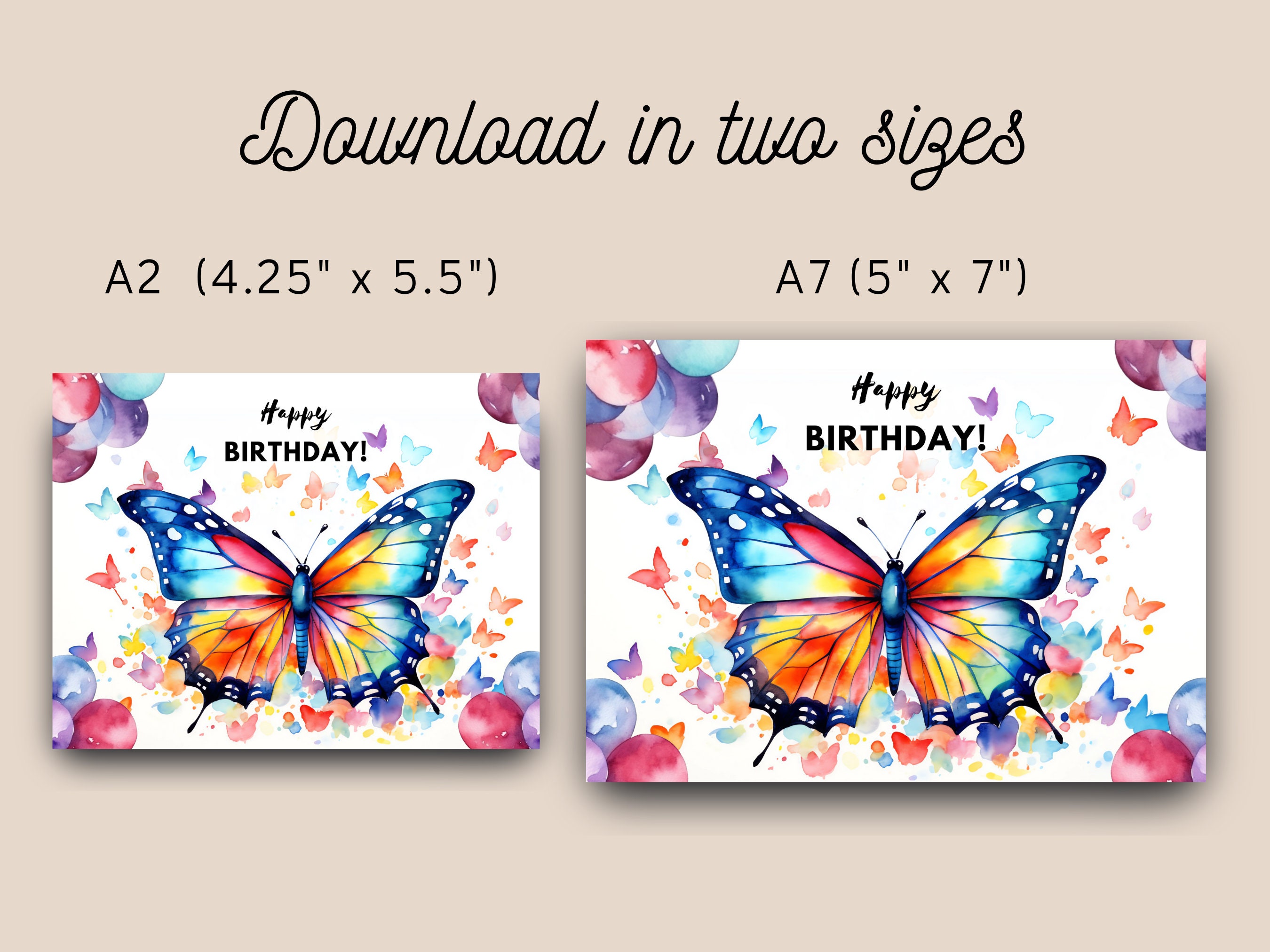 Printable Butterfly Birthday Card, Instant Digital Download Print at ...