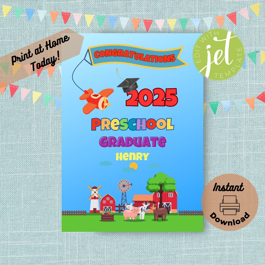 Printable Preschool Graduation Card, Print at Home Editable Template ...
