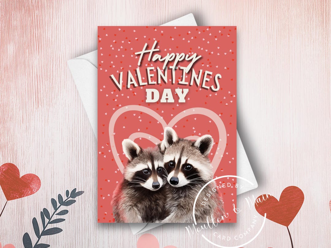 Raccoon Valentine Card, Happy Valentine's Day, Raccoons in Love ...