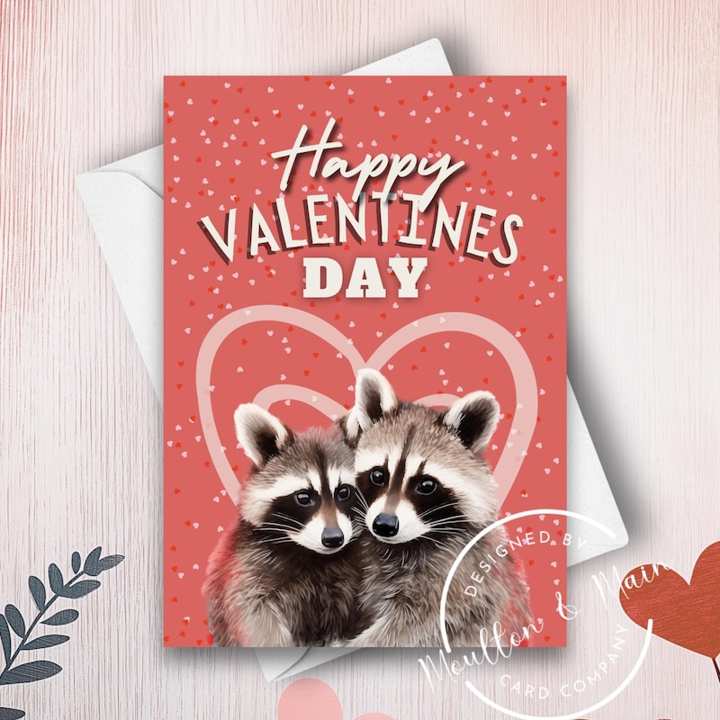 Raccoon Valentines Card - Etsy