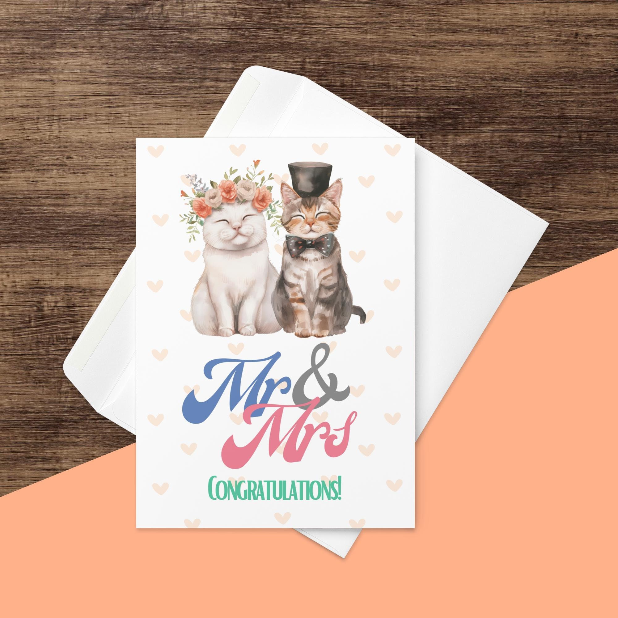 Cat Bride and Groom Wedding Card, Mr and Mrs Marriage Congratulations ...