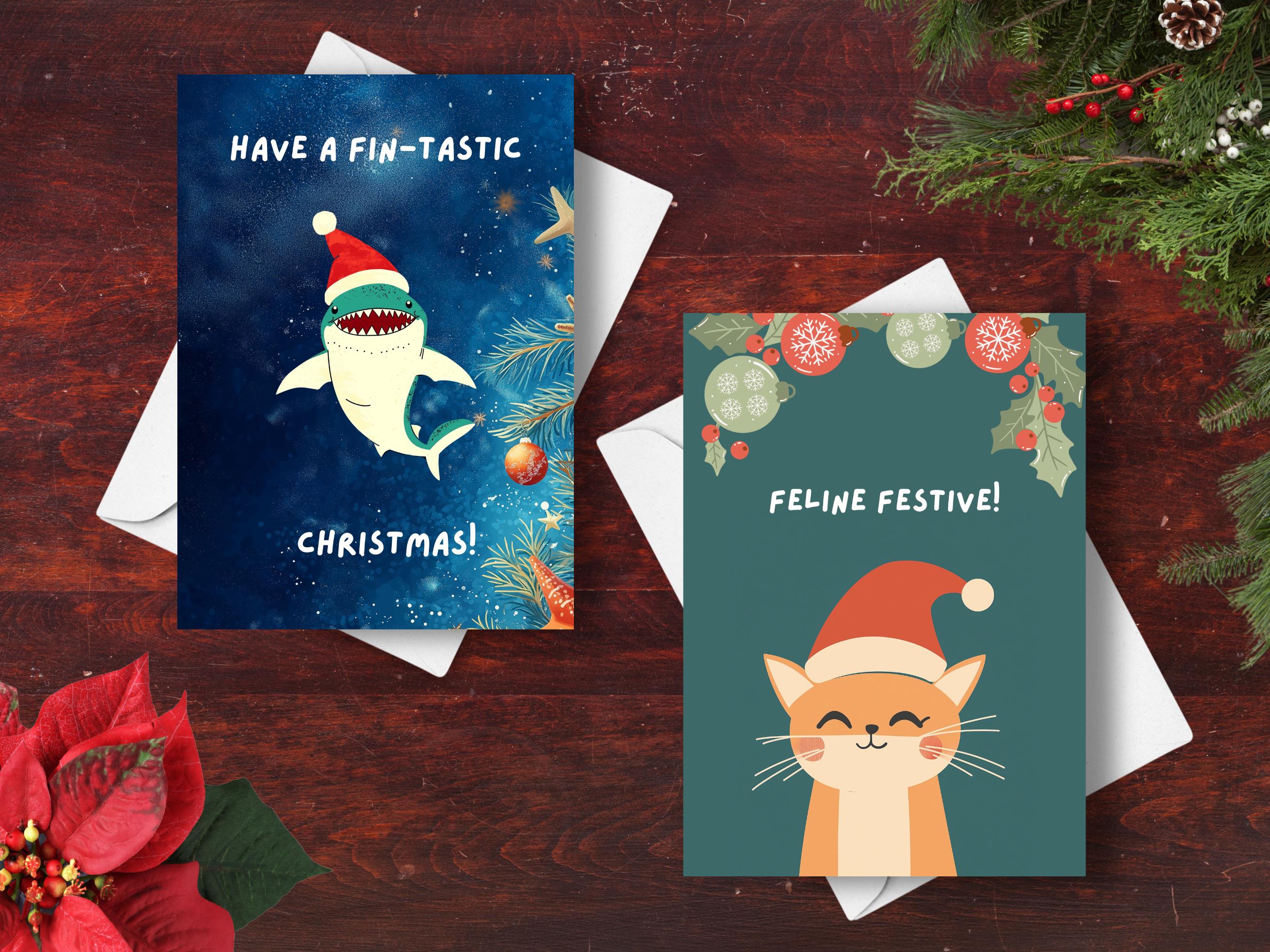 Funny Christmas Card Pack, Cute Punny Holiday Card Set, Greeting Card ...