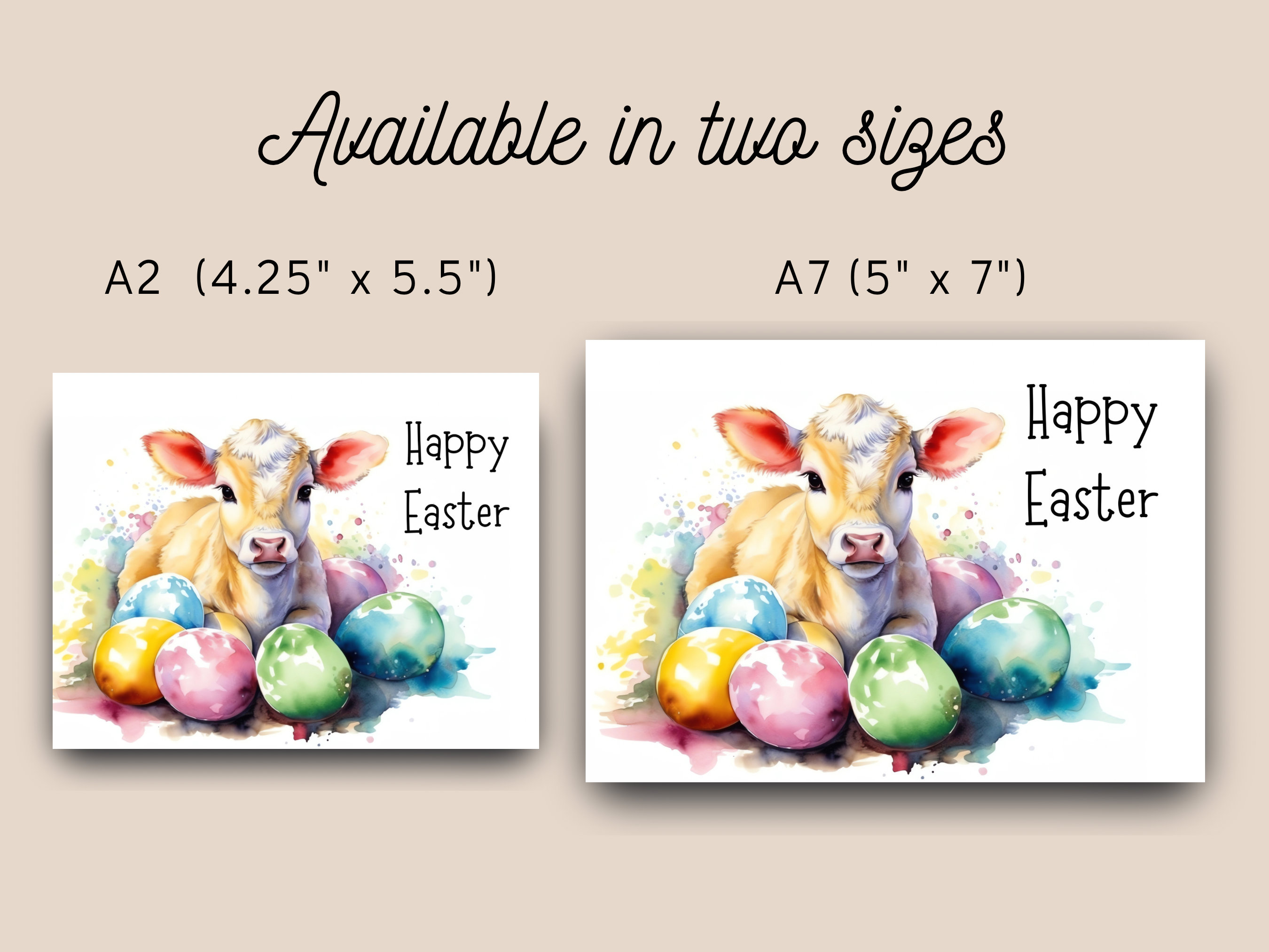 Cute Baby Cow Calf Happy Easter Card, Easter Eggs, Watercolor Painting ...