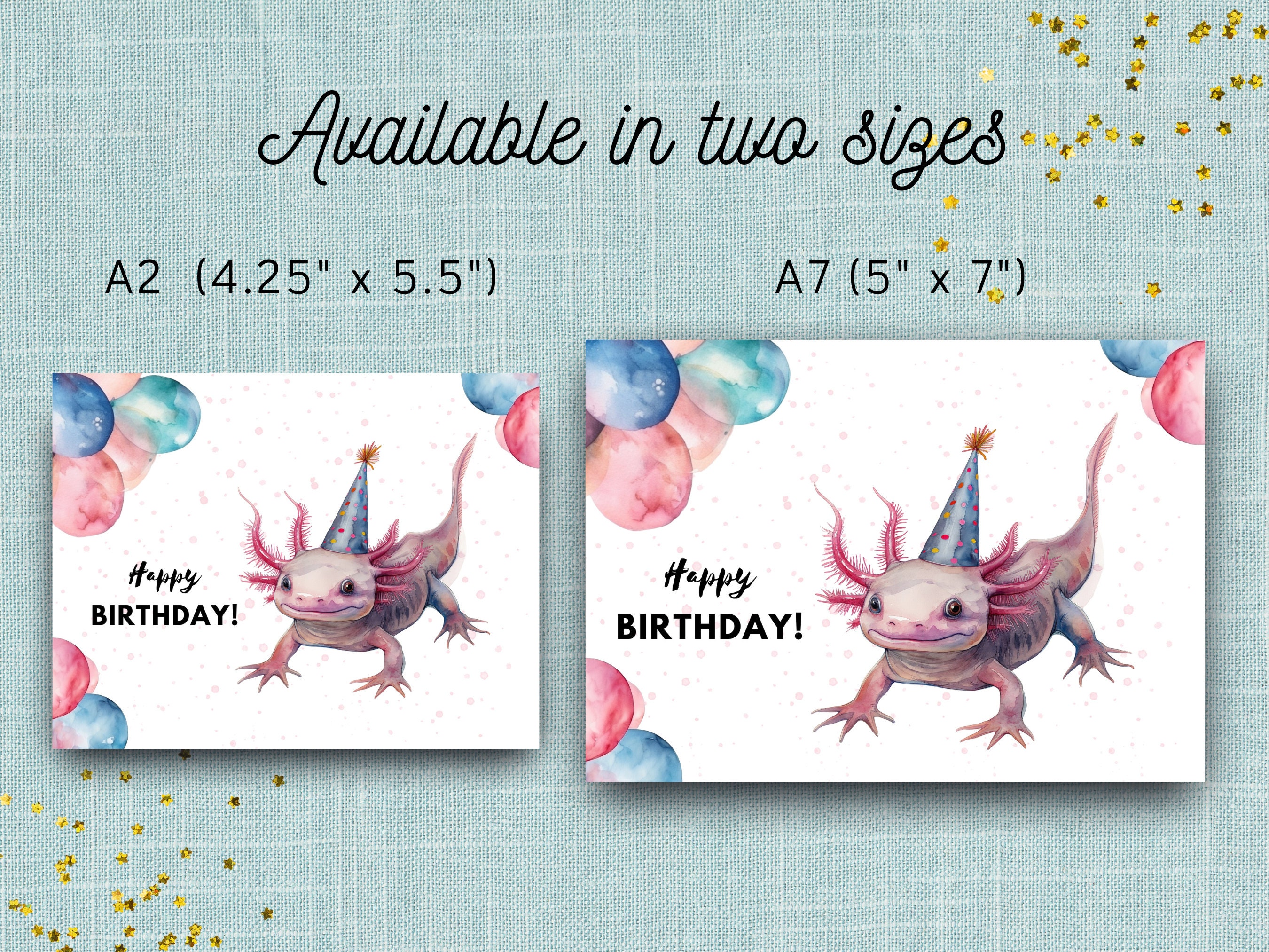 Axolotl Birthday Card, Happy Party Hat Greeting, Endangered Amphibian ...