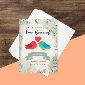 Personalized Love Bird Vow Renewal Card, Recommitment Ceremony Congratulations Gift, Celebrate ...