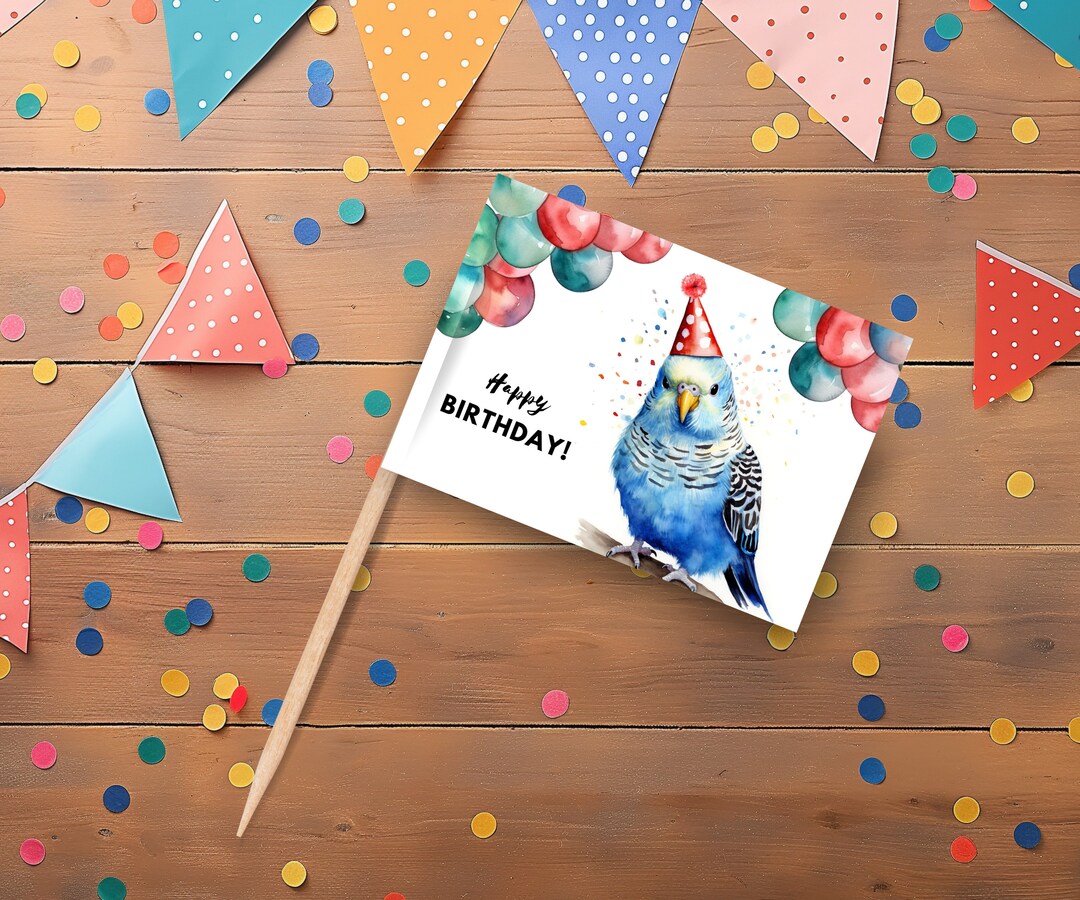 Printable Parakeet Birthday Cupcake Topper, Instant Download Print at ...